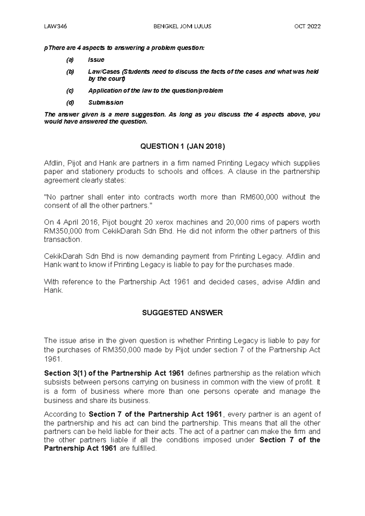 Exercise 2 LAW 346 - use wisely - pThere are 4 aspects to answering a ...