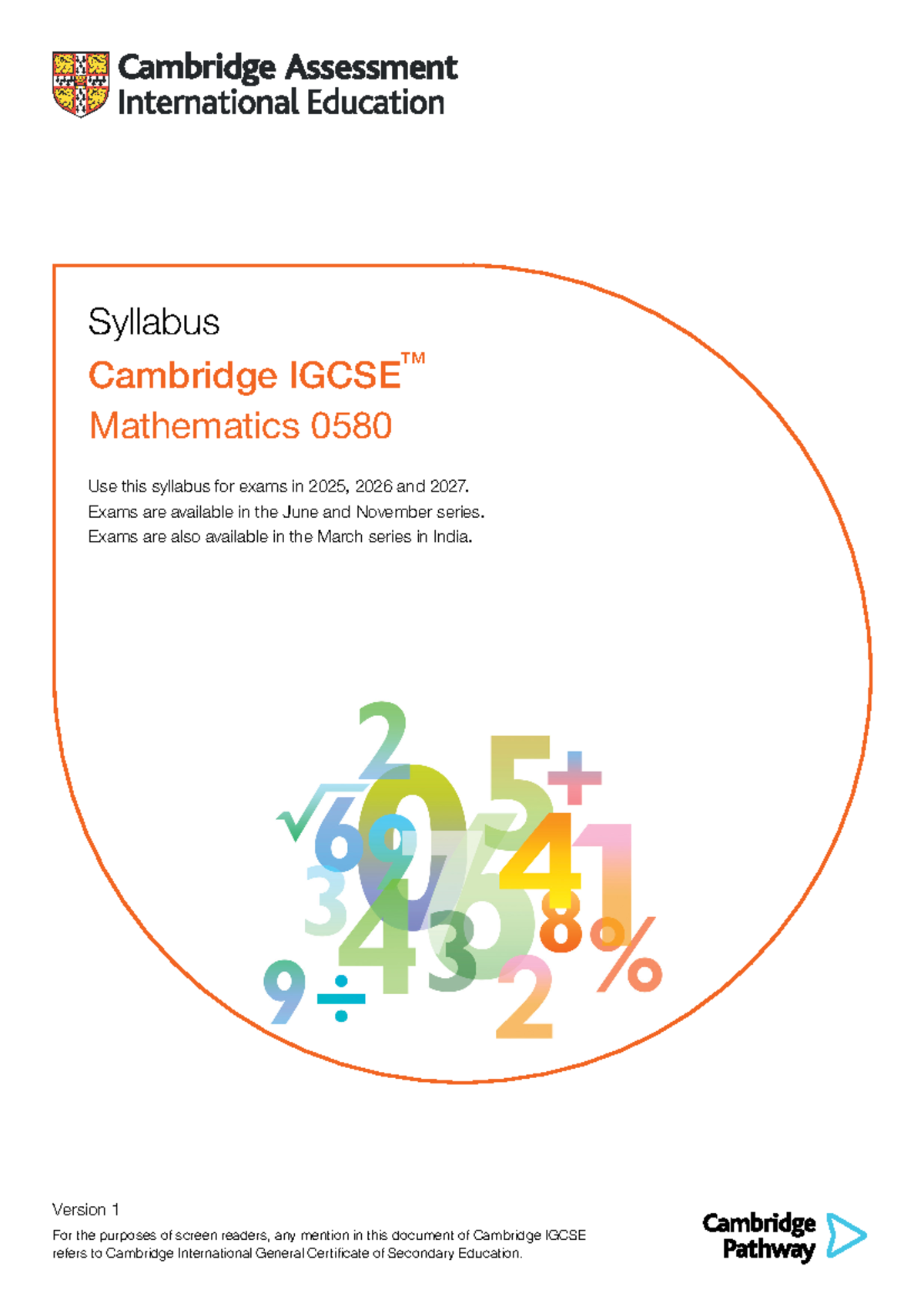 0580 y25-27 sy - Mathematics igcse syllabus - Version 1 For the ...