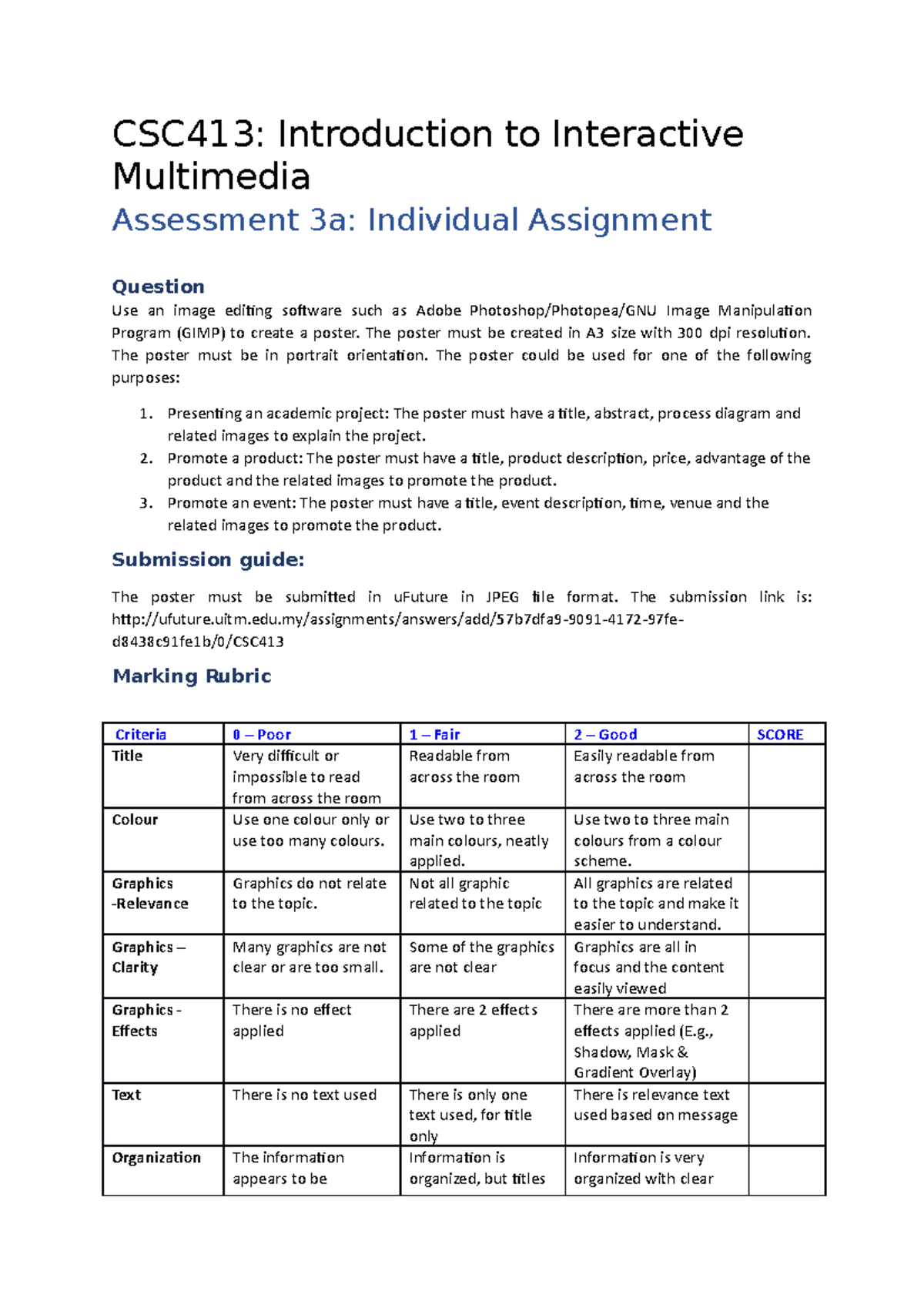 CSC413 Assessment 03a - CSC413: Introduction to Interactive Multimedia ...