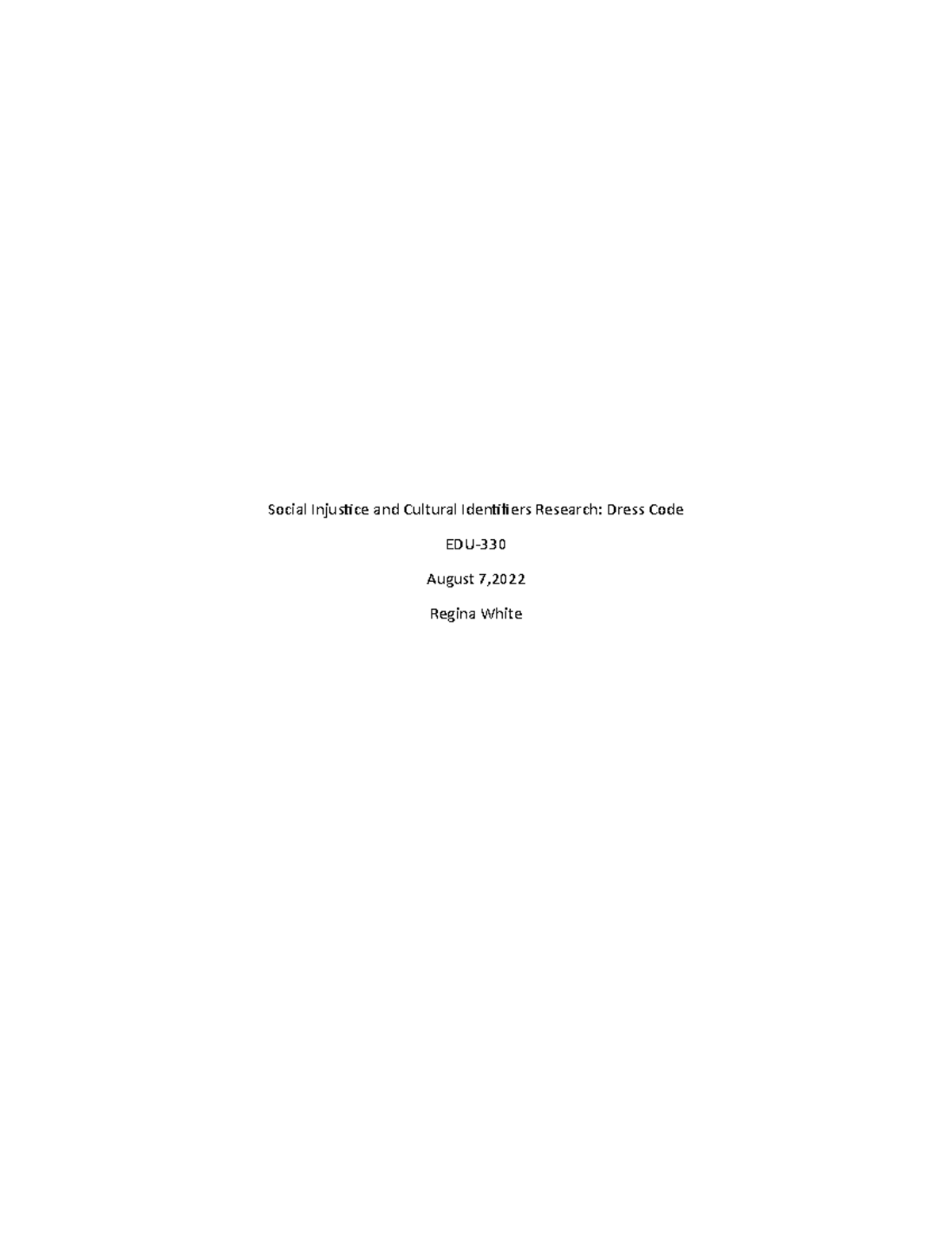 Social Injustice and Cultural Identifiers Research Rough Draft- Regina ...