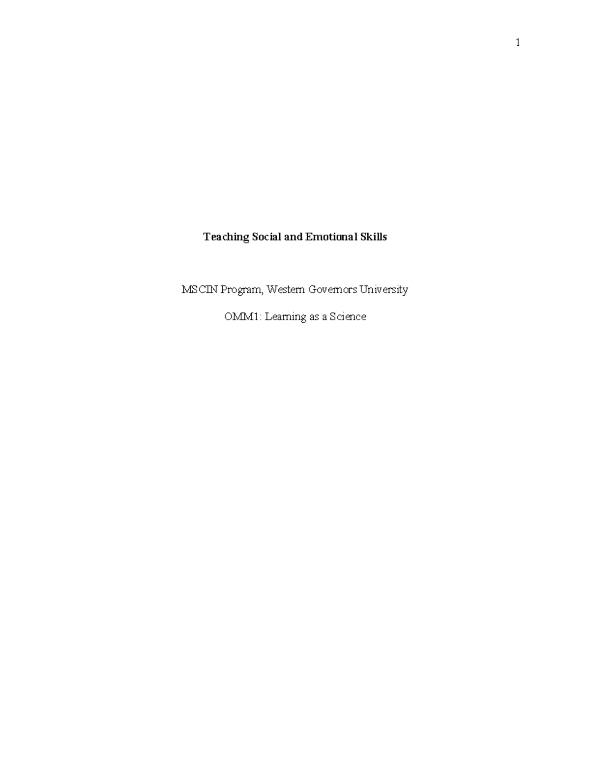 D186 Task 4 - Teaching Social and Emotional Skills MSCIN Program ...