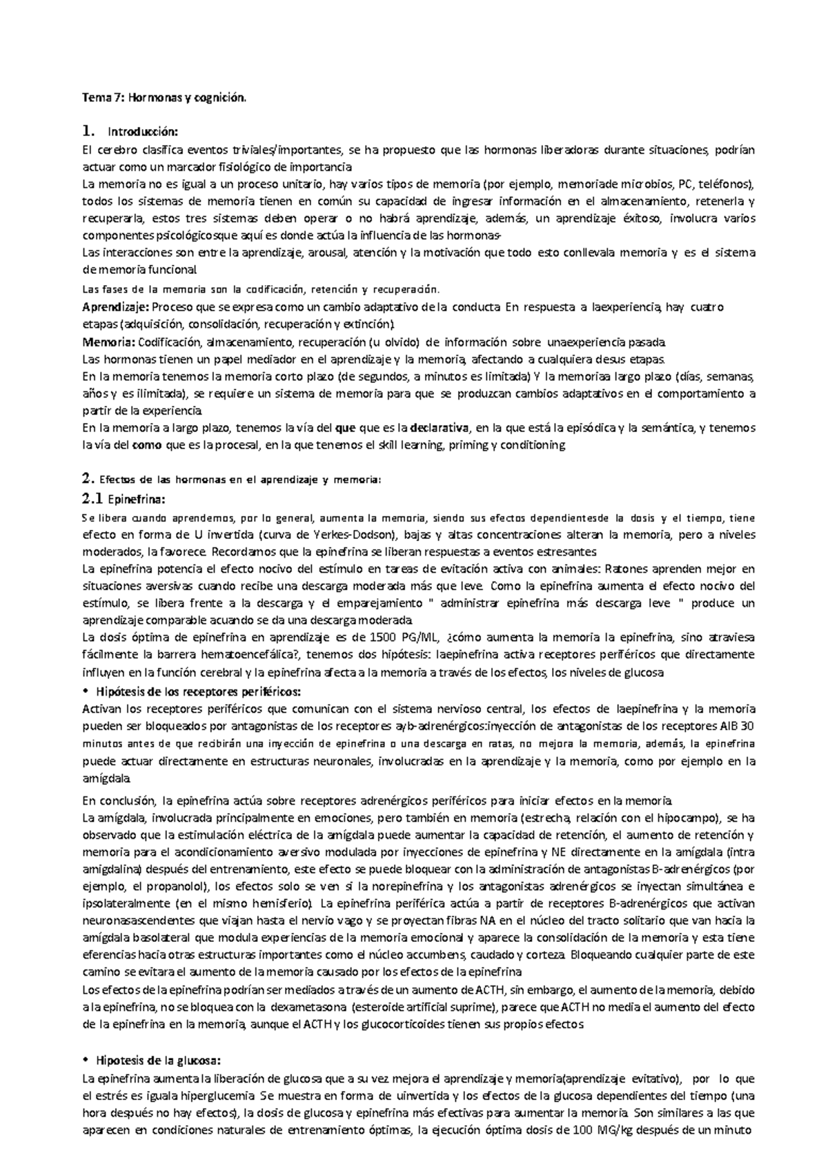 Resumen T7 psicoendo - Tema 7: Hormonas y cognición. 1. Introducción: El cerebro clasifica ...