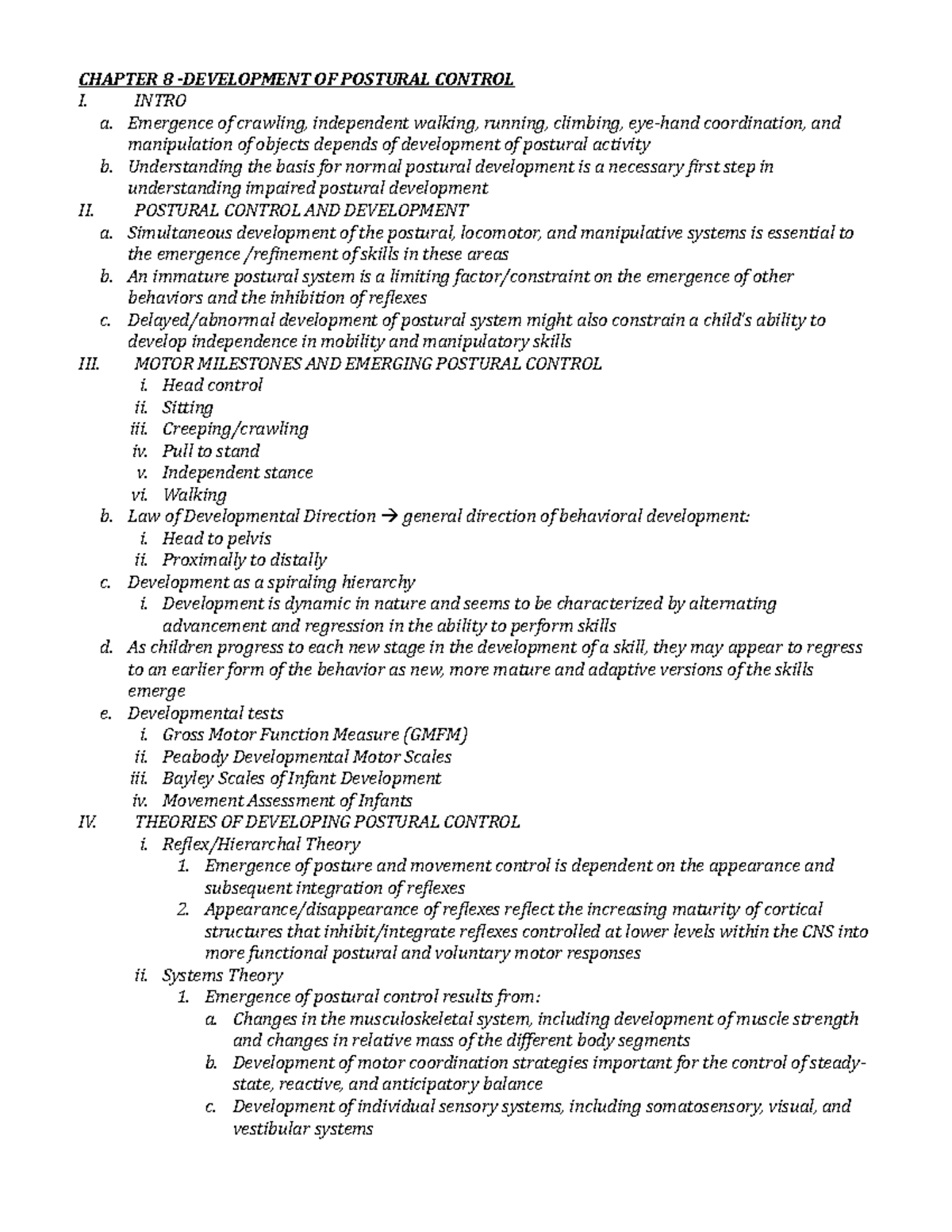 Chapter 8 - Development of Postural Control - CHAPTER 8 -DEVELOPMENT OF ...