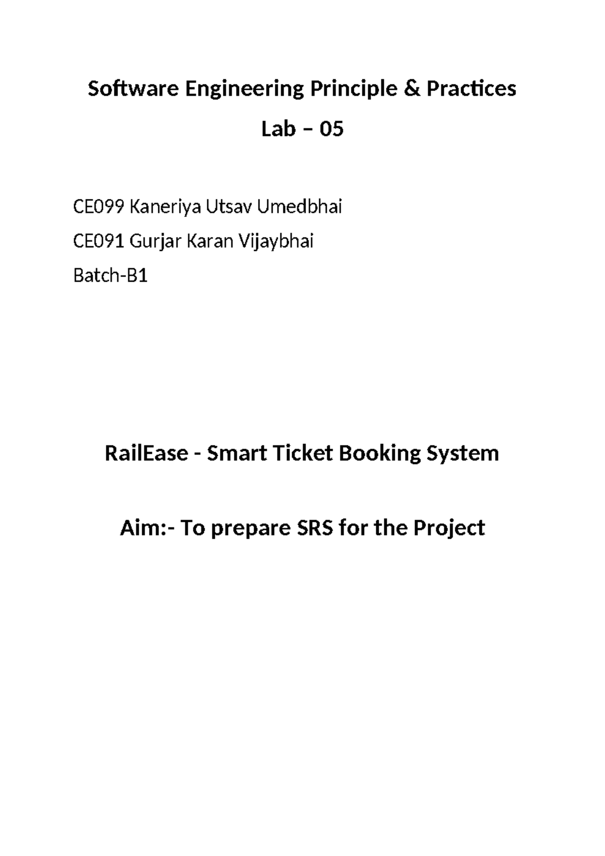 Lab 05-1 - srs - Software Engineering Principle & Practices Lab – 05 CE099 Kaneriya Utsav - Studocu