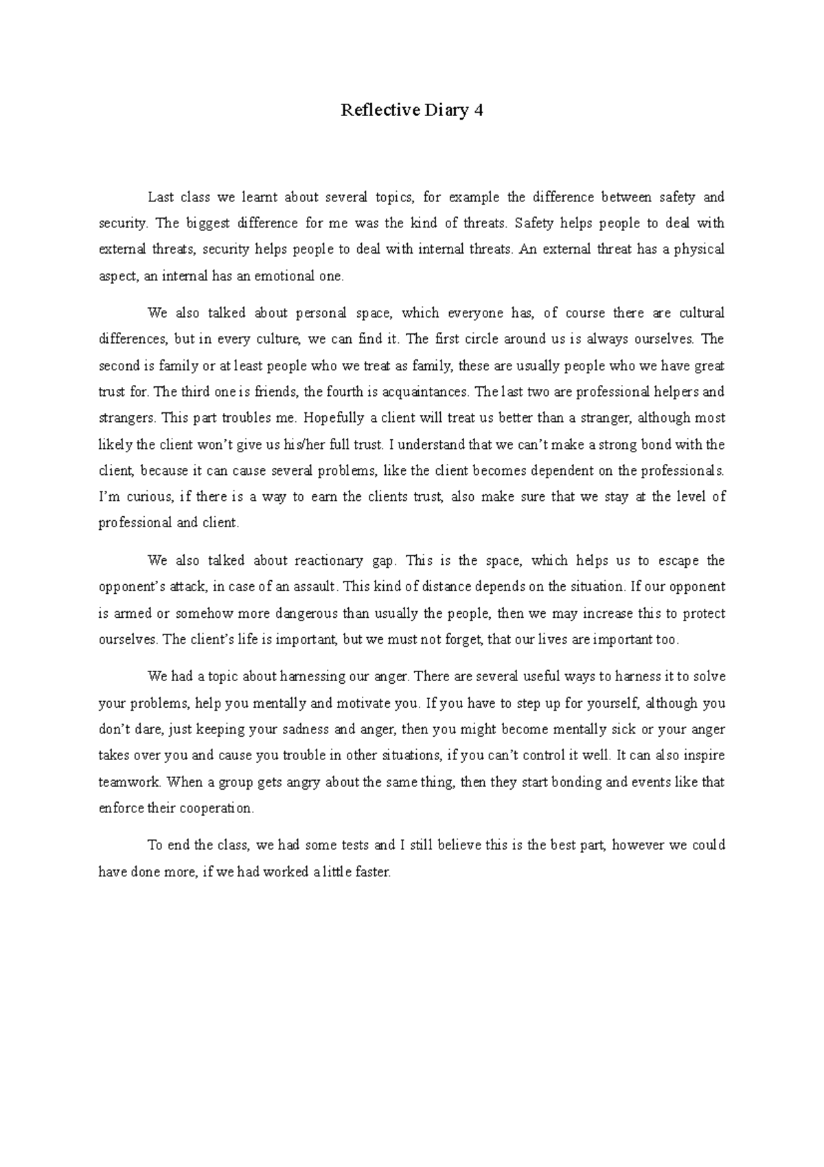 Reflective Diary 4 - Summary of lecture 4. - Reflective Diary 4 Last ...