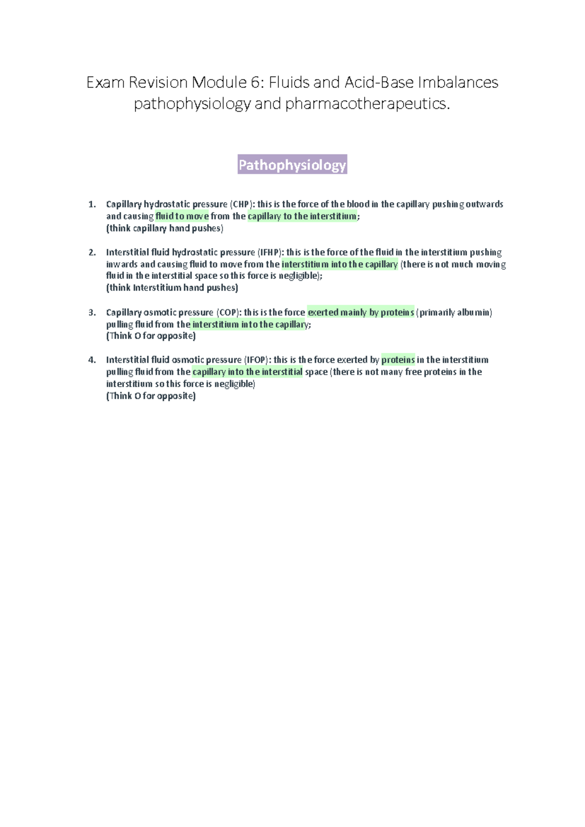 Exam Revision Module 6 Fluids and Acid-Base Imbalances pathophysiology ...