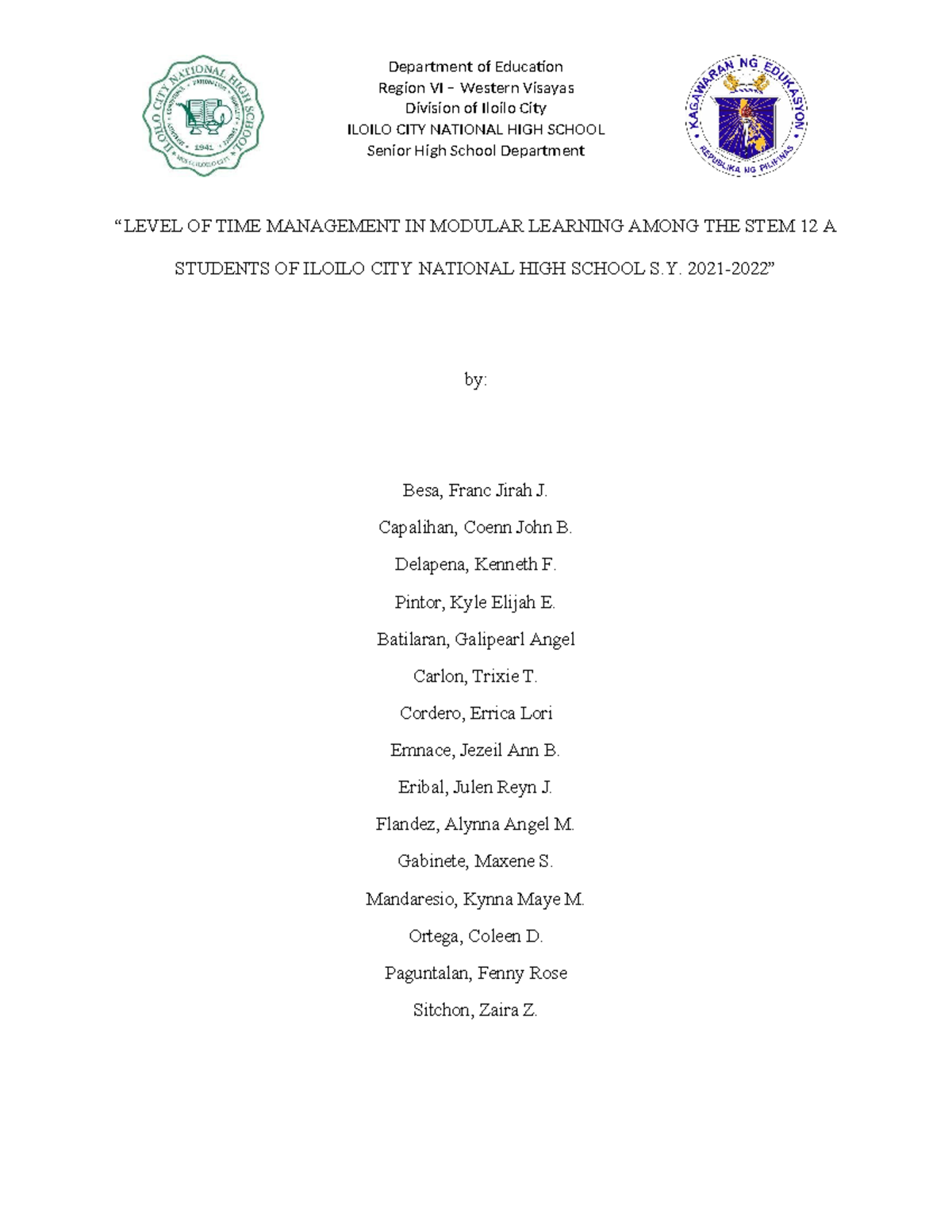 Research Report Group 1 STEM 12 A - Region VI – Western Visayas ...