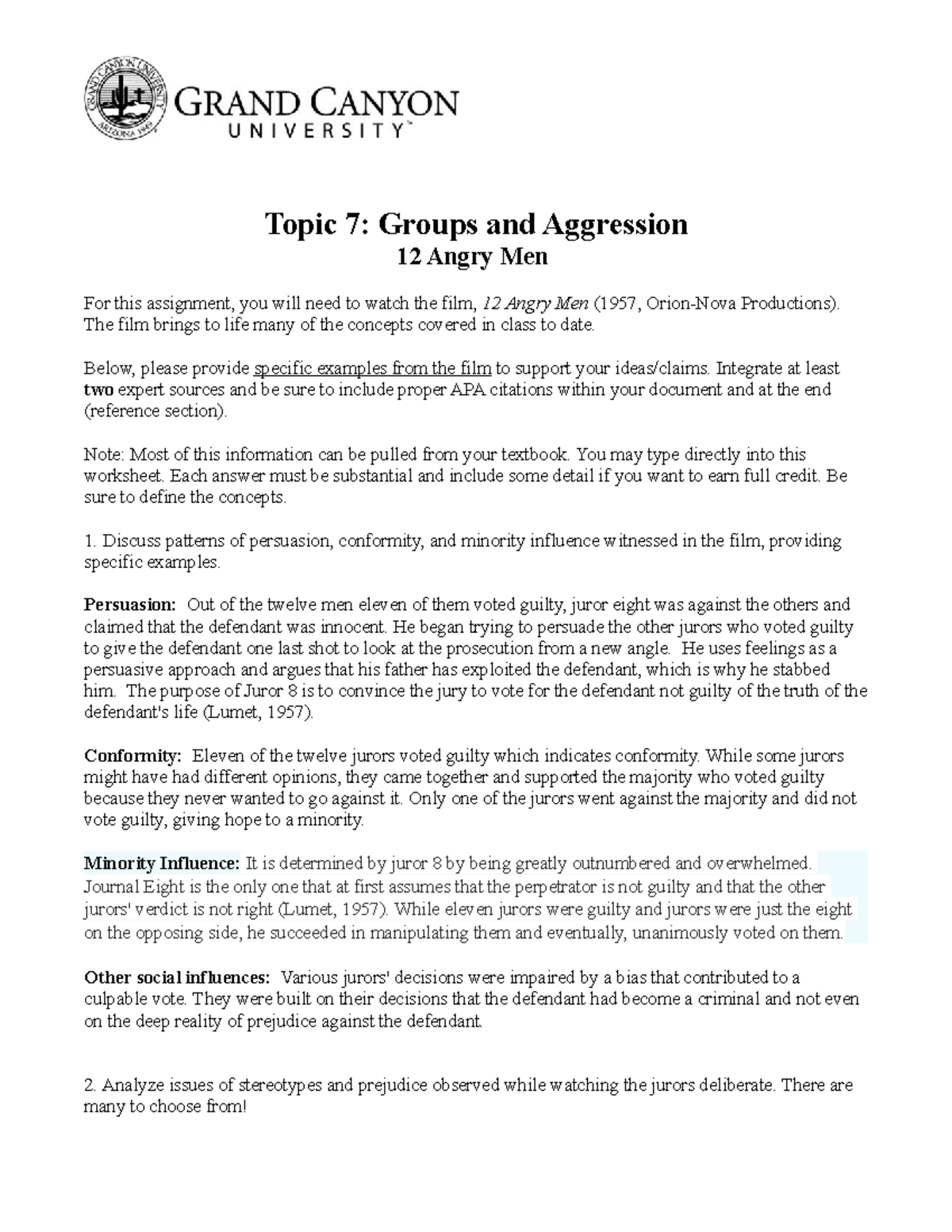 PSY362-RS-12Angry Men - Topic 7: Groups and Aggression 12 Angry Men For ...