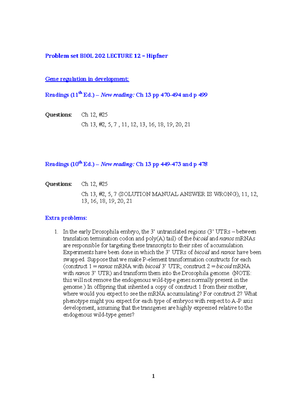 Problem set lecture 12 S2017 - 1 Problem set BIOL 202 LECTURE 12 ...