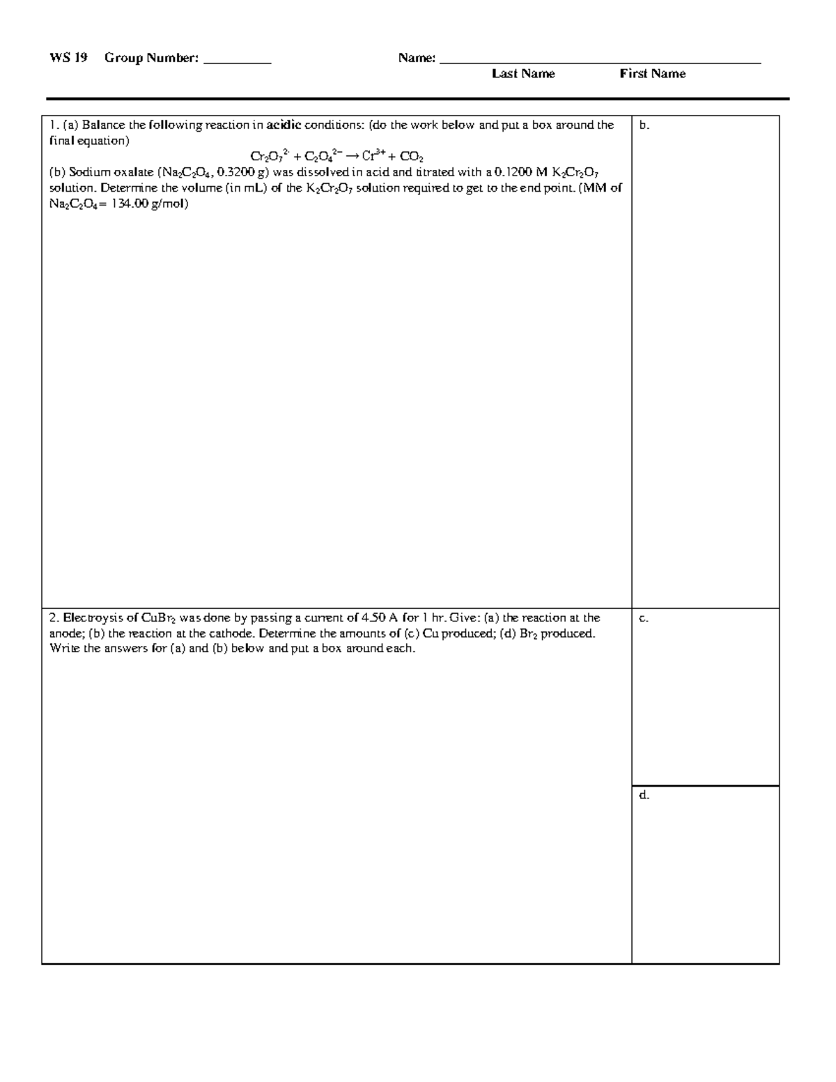 WS 19 - Practice Problems - WS 19 Group Number: __________ Name: - Studocu