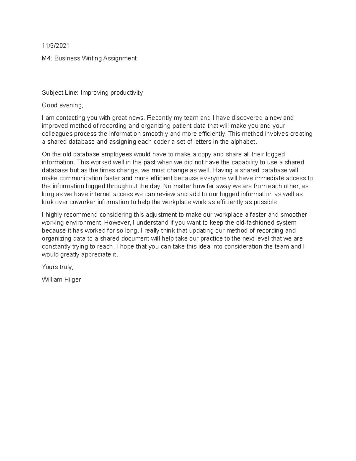 M6 Revised Business Writing Assignment - 11/9/ M4: Business Writing ...