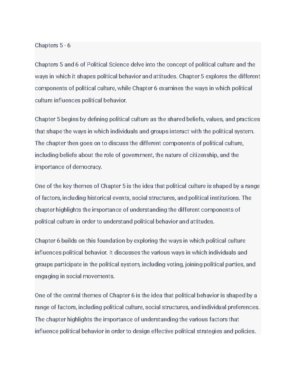 Political Science (11) - Chapters 5 - 6 Chapters 5 and 6 of Political ...