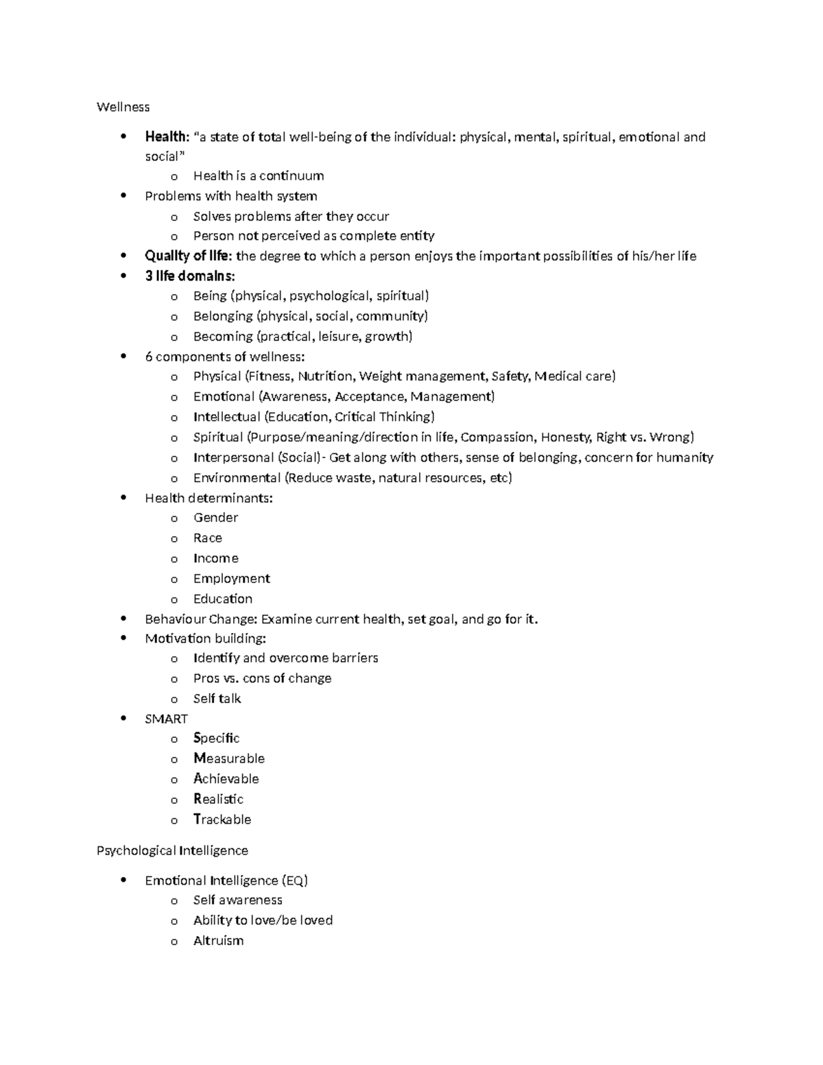 Midterm Notes - Wellness Health: “a state of total well-being of the ...