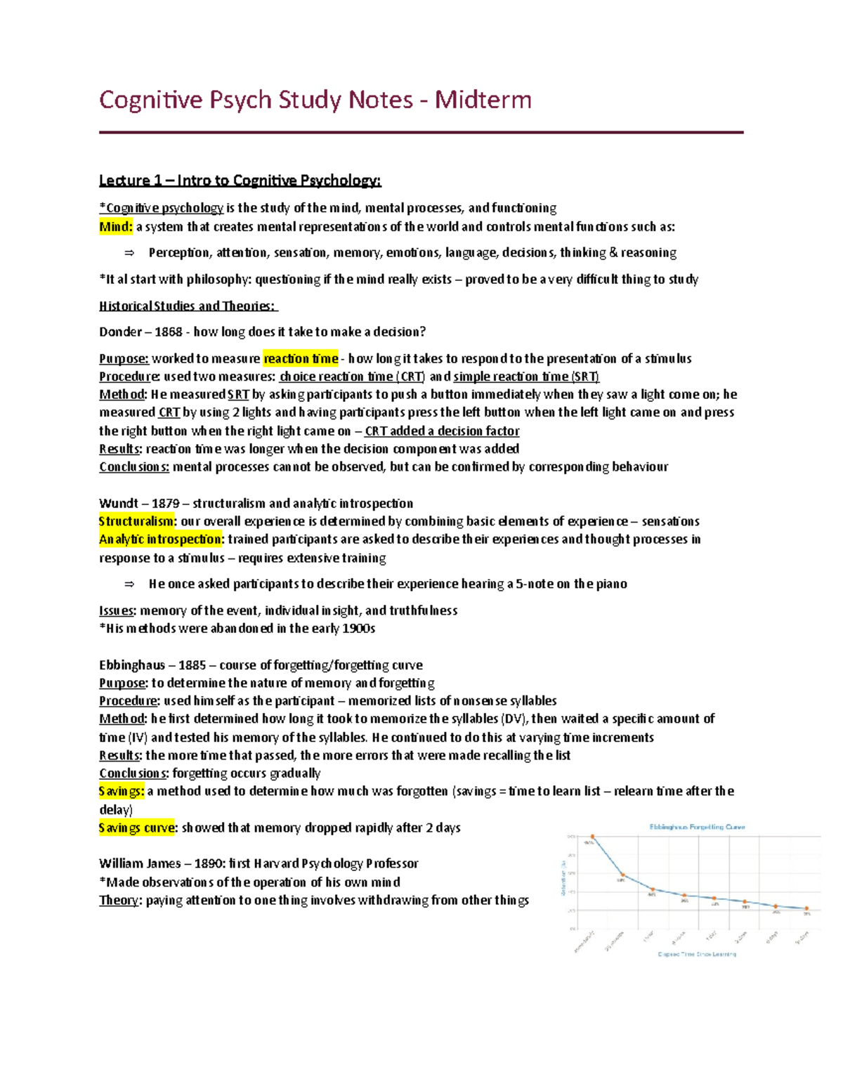 Cognitive Psych - Midterm 1 Notes - Cognitive Psych Study Notes ...