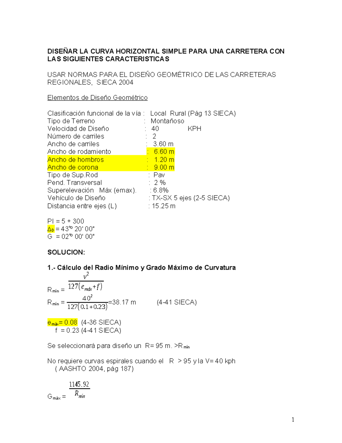 Ejemplo Diseño DE Curva Circular Sieca 2004 - DISEÑAR LA CURVA ...