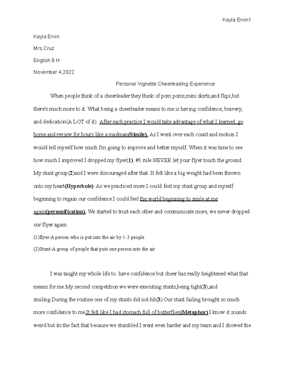 Kayla Ervin-Personal Vignette - Kayla Ervin Kayla Ervin Mrs English 9 H ...