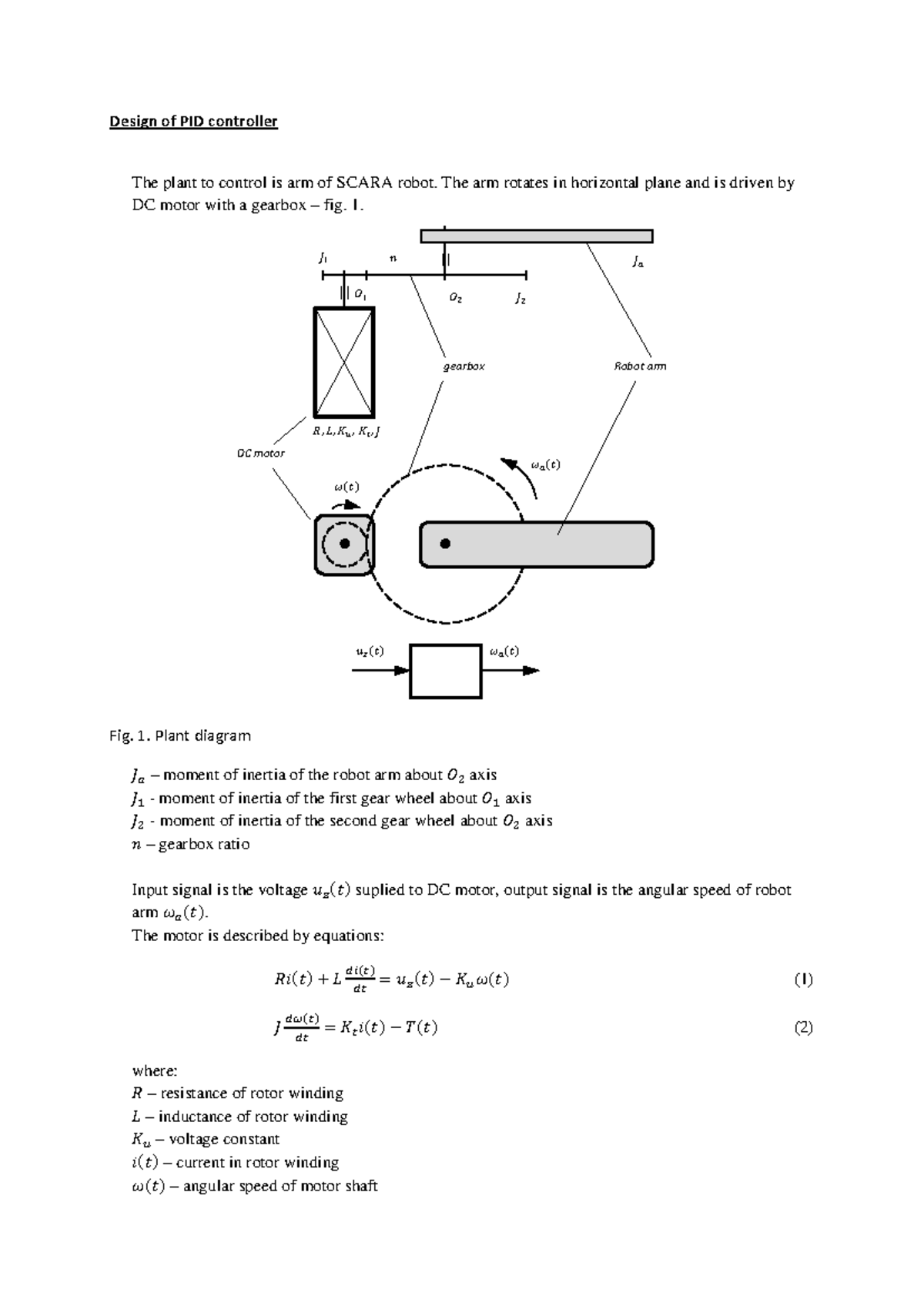 PID controller for robot arm - Design of PID controller The plant to control is arm of SCARA ...