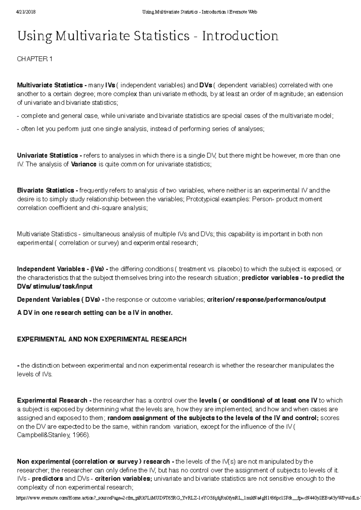 Using Multivariate Statistics - 4/21/2018 Using Multivariate Statistics ...