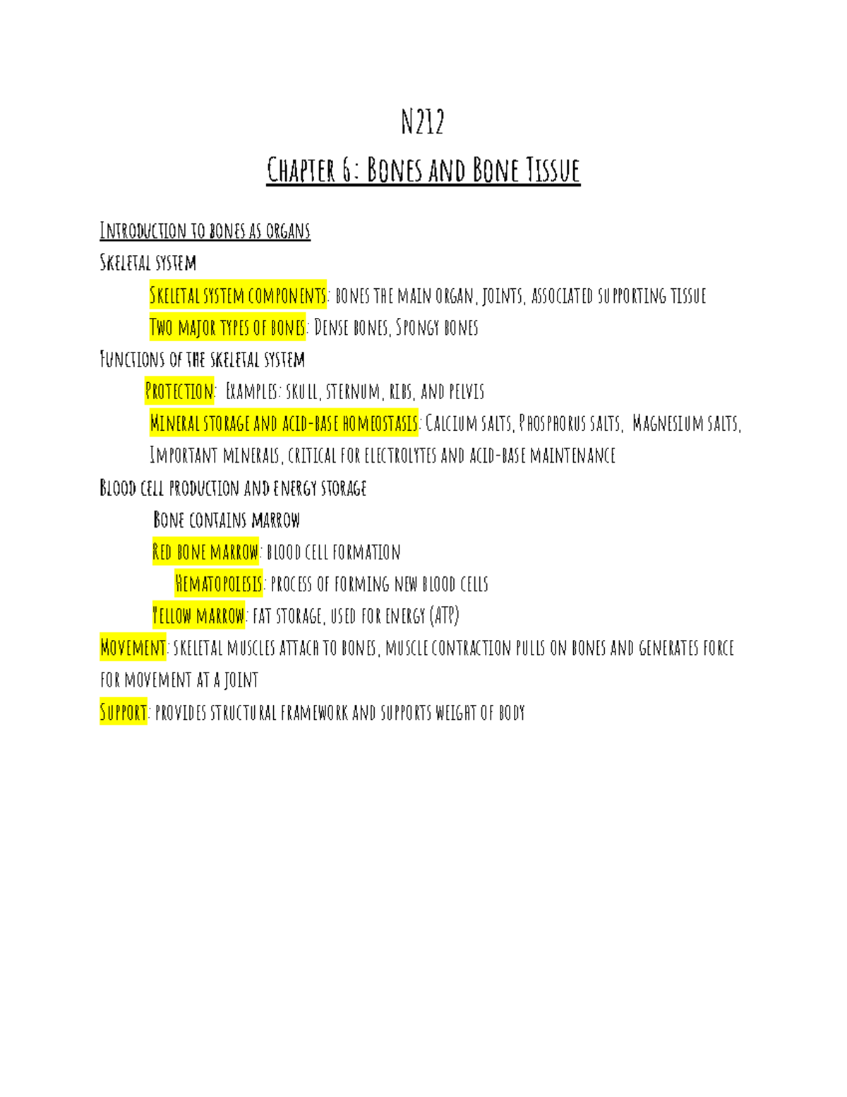Bio- N212 Ch. 6 - Lecture notes 6 - N Chapter 6: Bones and Bone Tissue ...