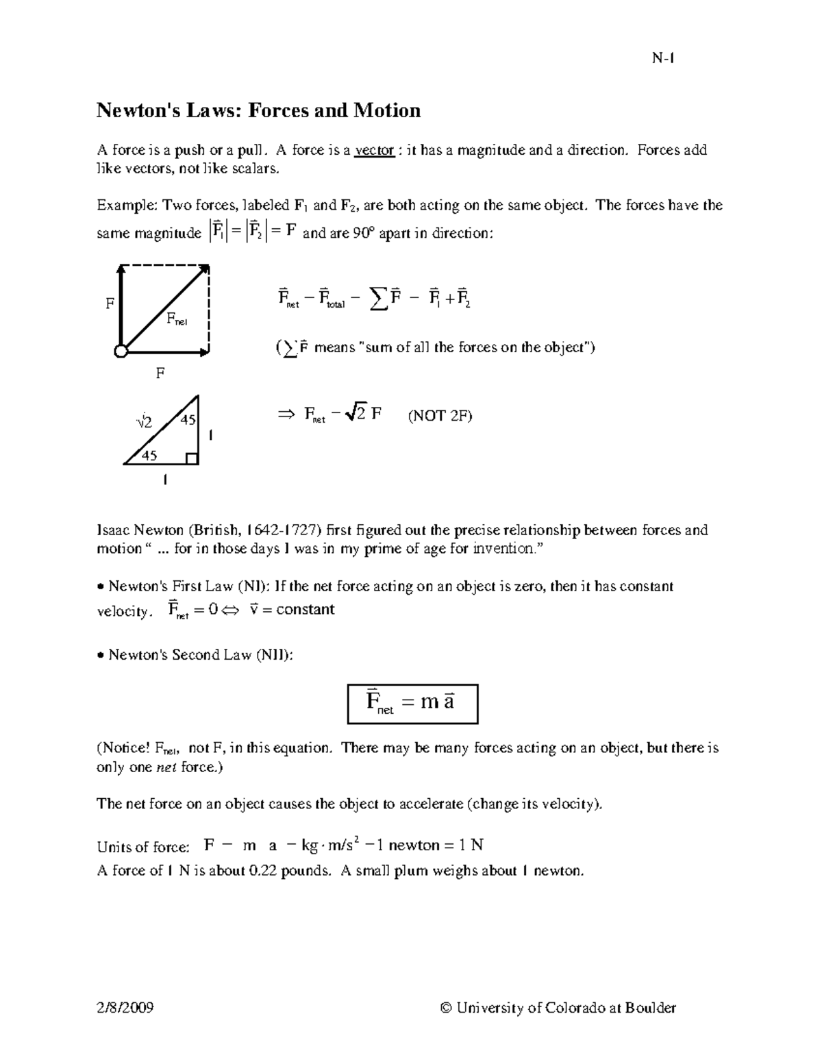 Newton's Laws Notes - Newton's Laws: Forces and Motion A force is a ...