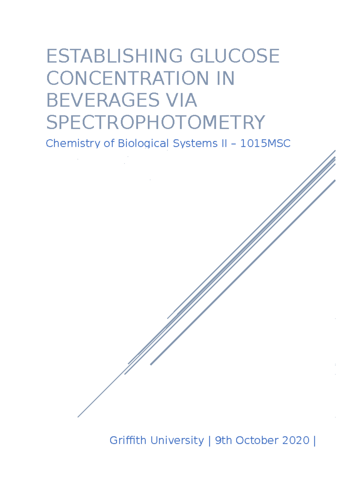 Lab Report - Glucose Concentration Spectrophotometry - ESTABLISHING ...