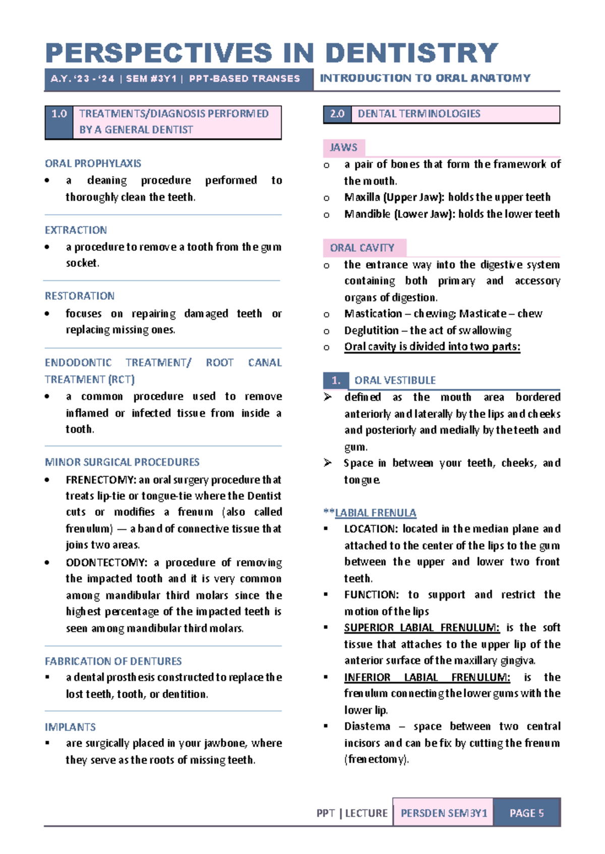 Persden - intro to oral ana -front - A. ‘23 - ‘24 | SEM #3Y1 | PPT ...