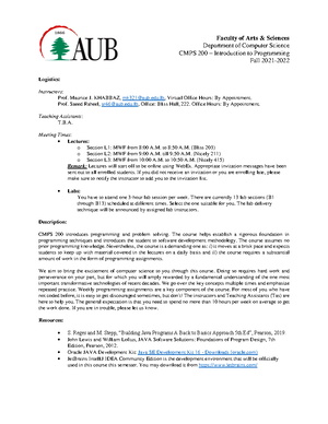 200-Sample Midterm Questions - American University of Beirut Department ...