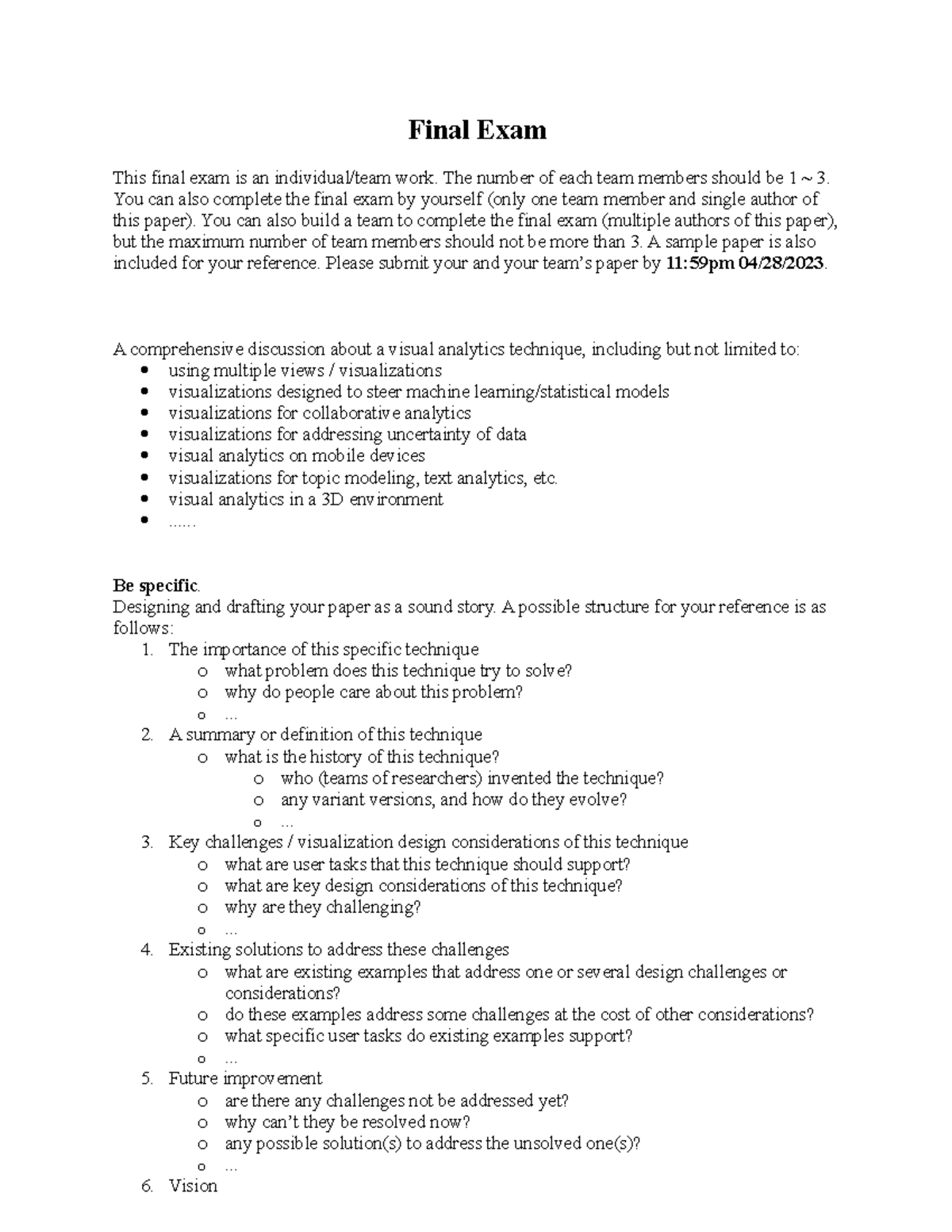 Final - Study material - Final Exam This final exam is an individual ...