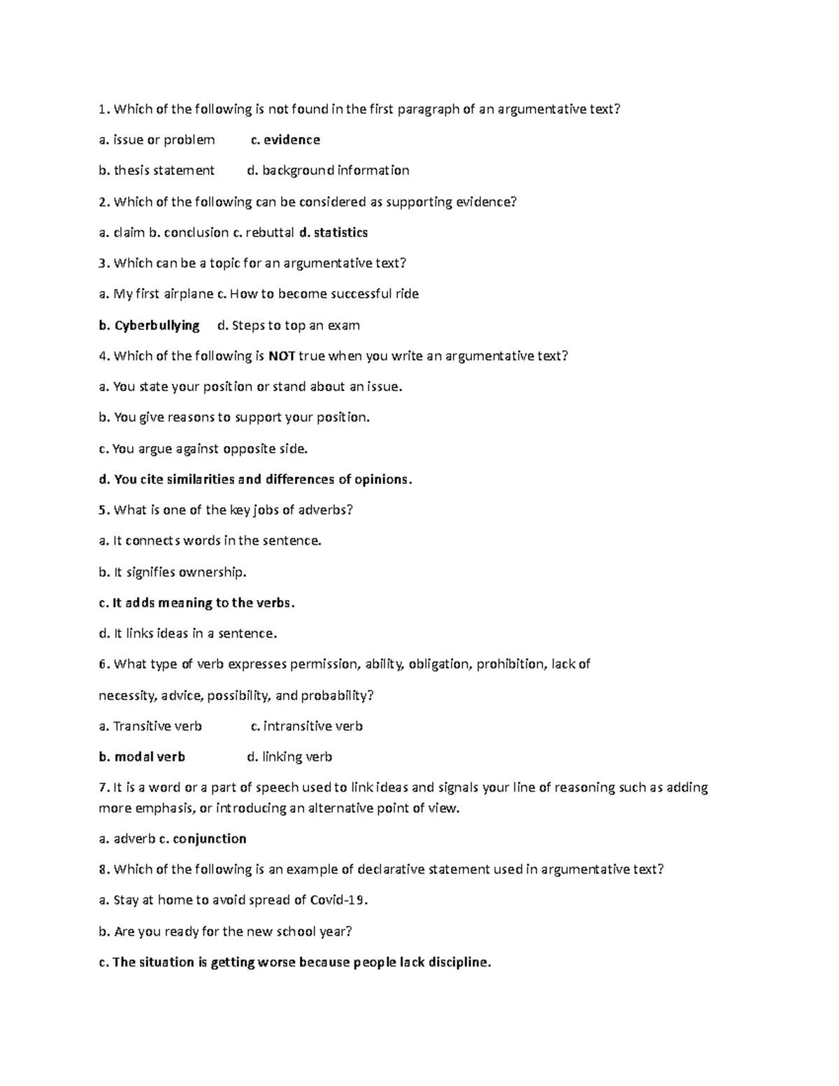 English 10 QUIZ - m,.m,m - Which of the following is not found in the ...