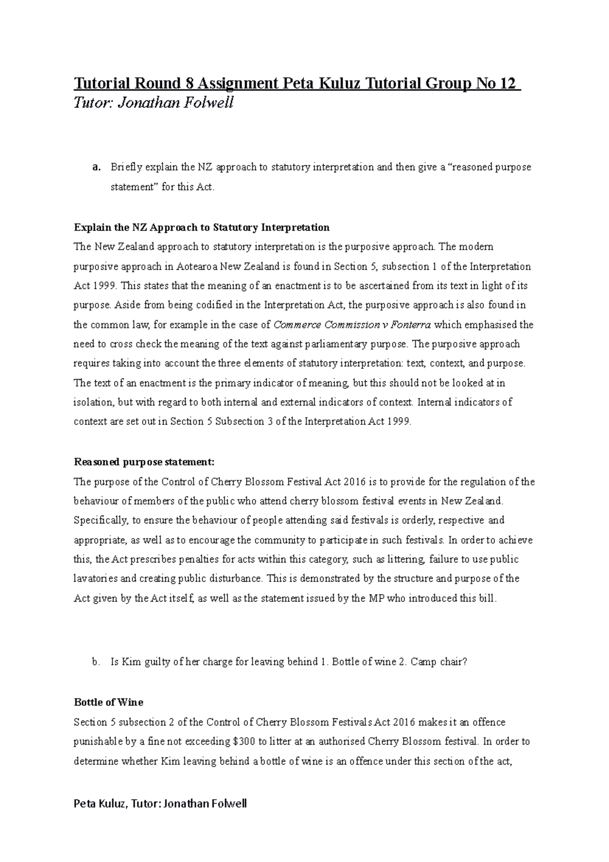 Round 8 Assignment Marked - Tutorial Round 8 Assignment Peta Kuluz ...