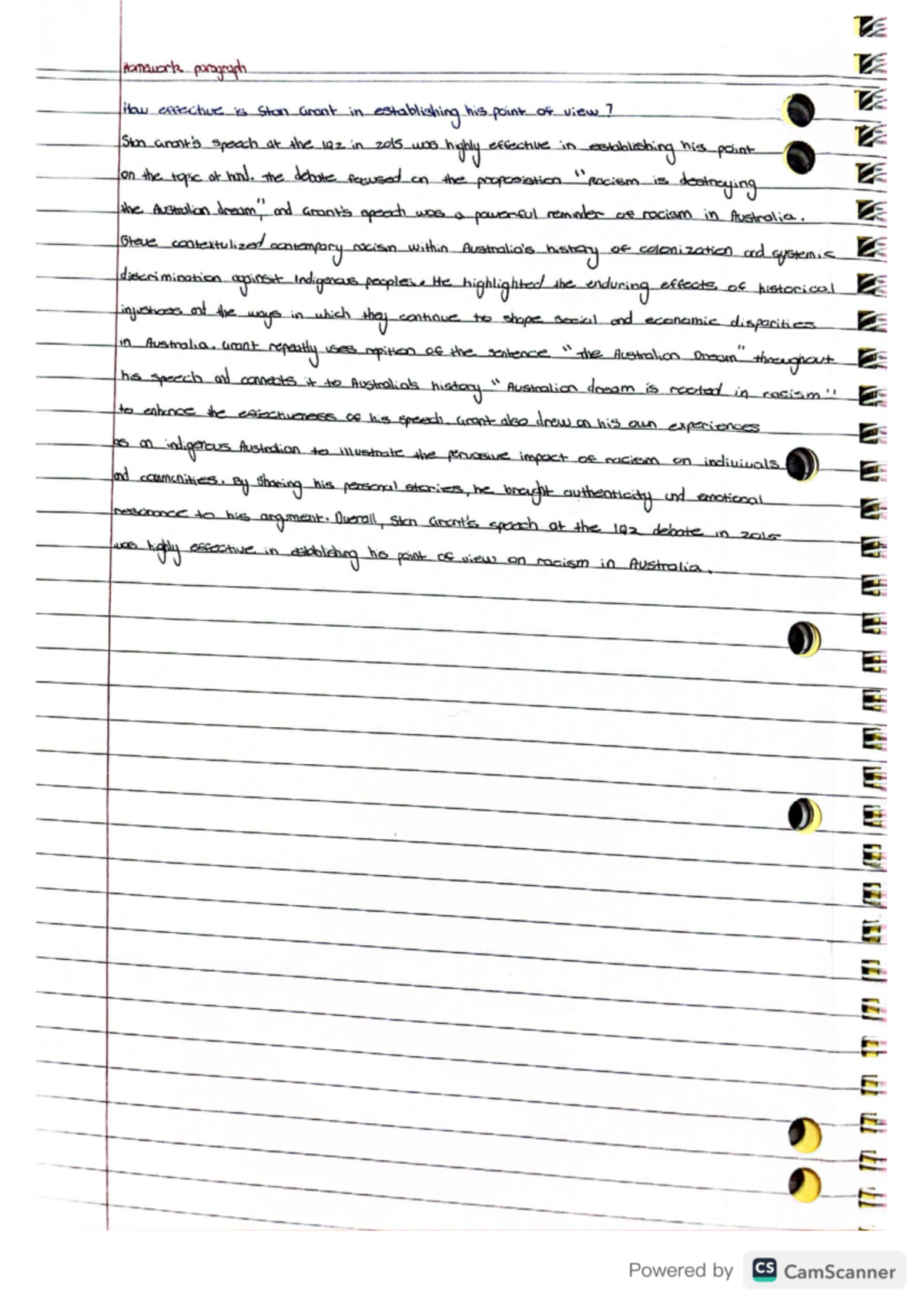 English Work done - Homework paragraph How effective is Stan Grant in ...