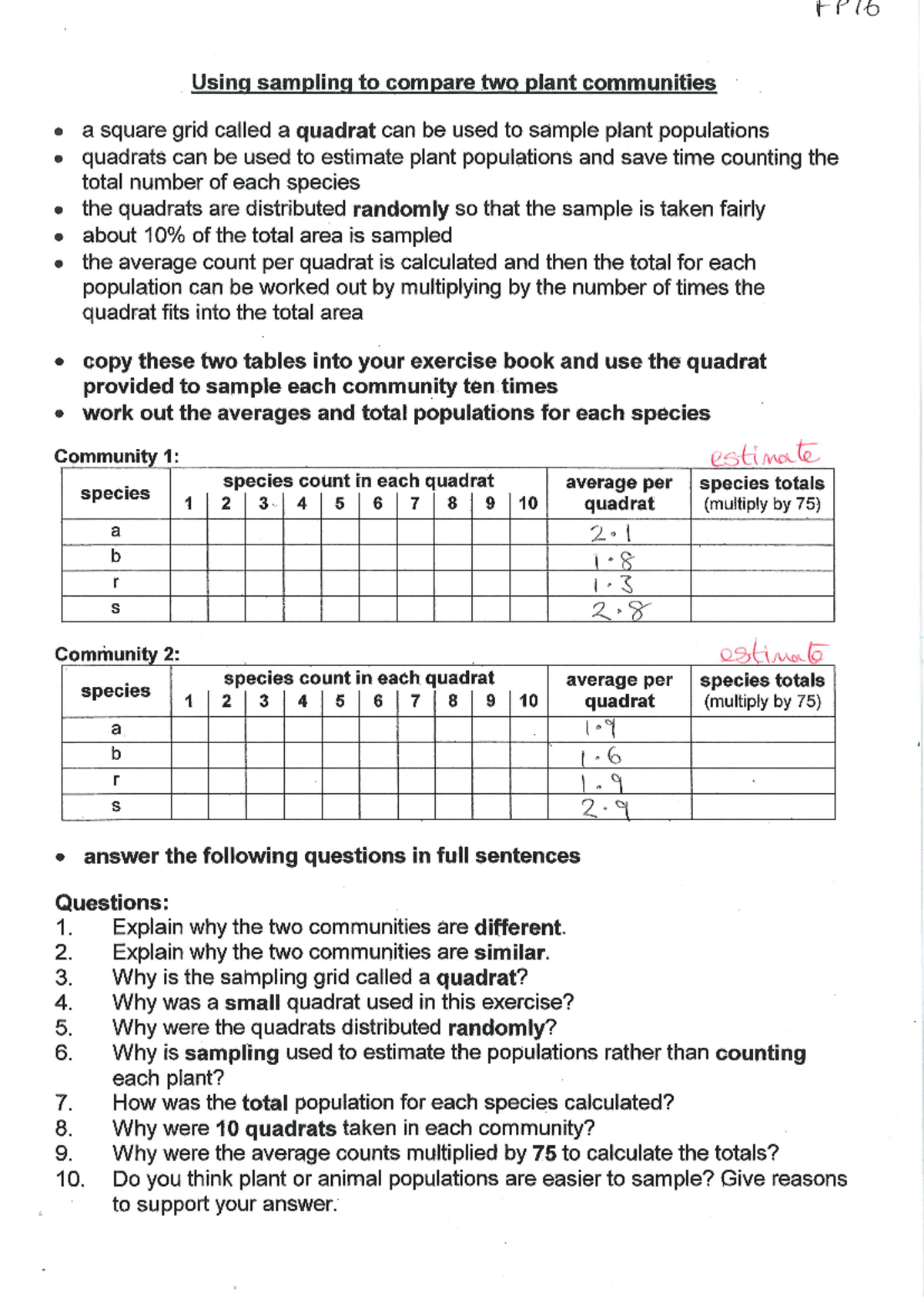 B16 sampling simulation sheet - FP16 Using sampling to compare two ...