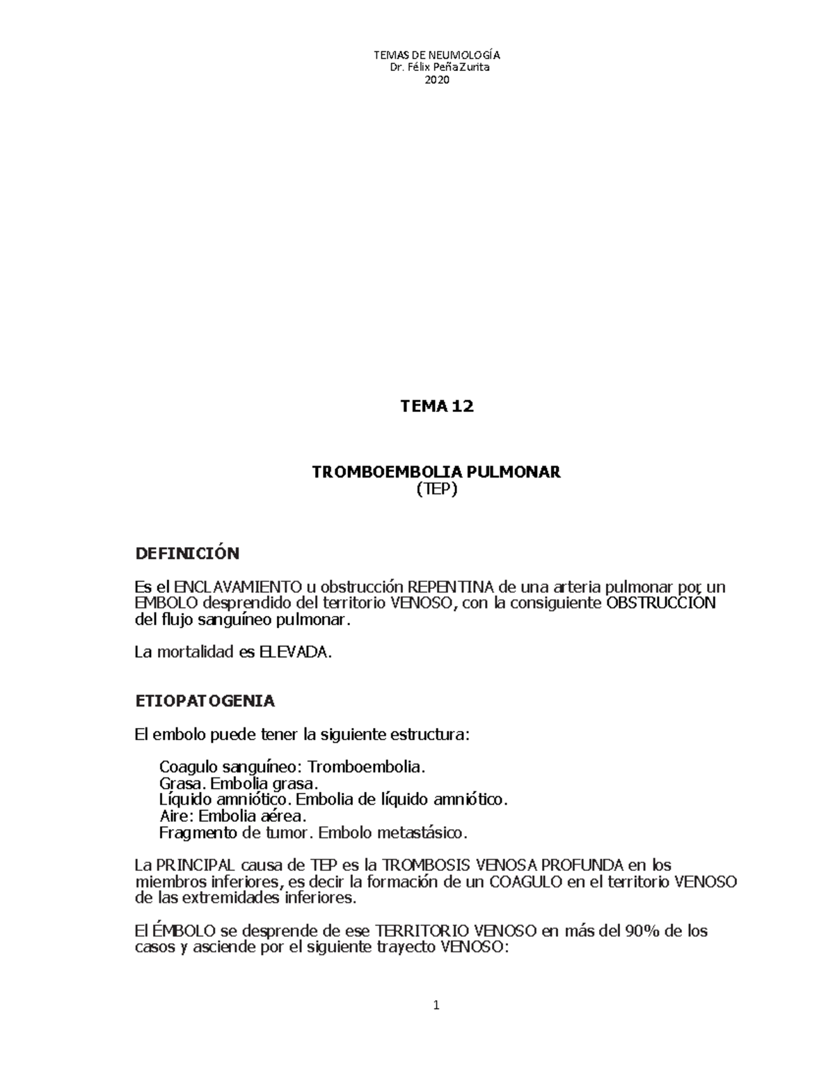 12 TEP - Micosis pulmonar - Dr. Félix Peña Zurita 2020 TEMA 12 ...