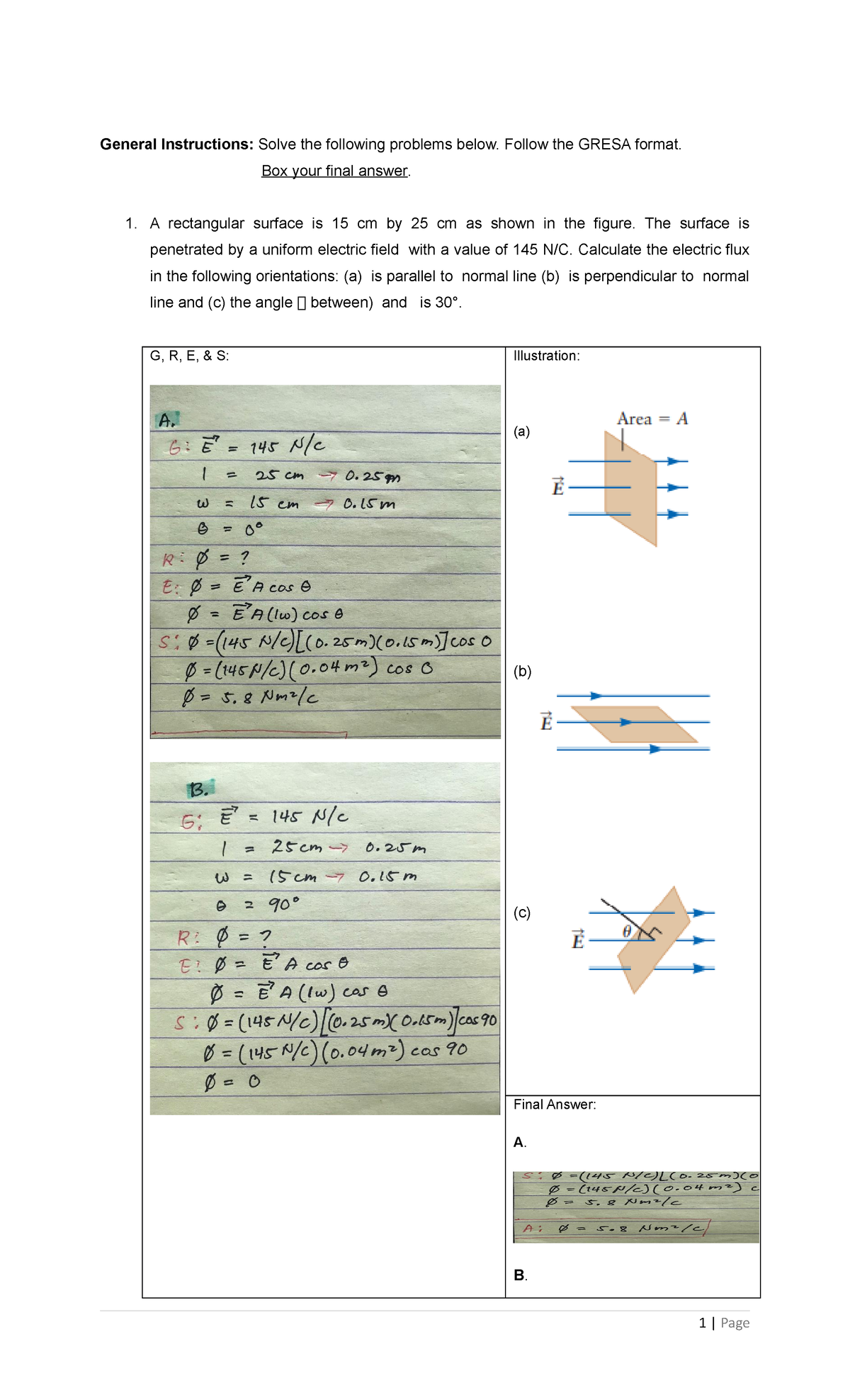 Electric Flux and Gauss's Law - General Instructions: Solve the following problems below. Follow ...
