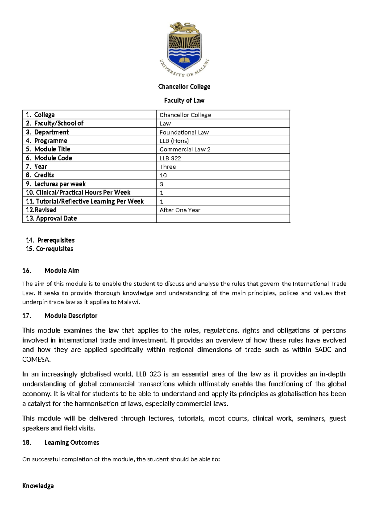 Commercial Law II LLB 322 Outline - Chancellor College Faculty of Law 1 ...