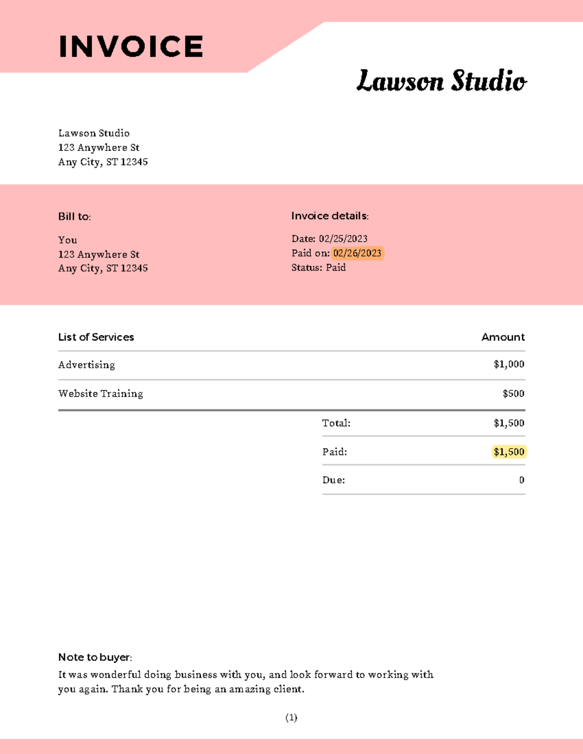 Bus115 document receiptsinvoices - List of Services INVOICE Lawson ...