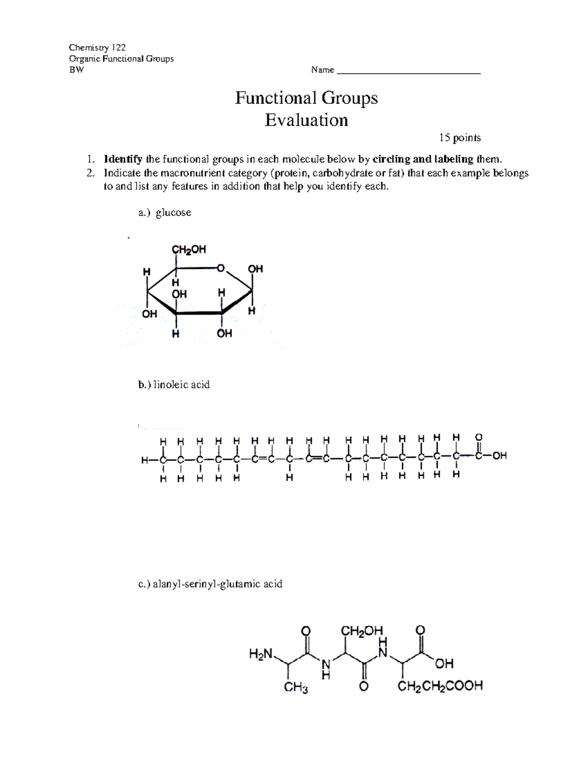 Functional Group Evaluation - CHM 122 - Chemistry 122 Organic ...