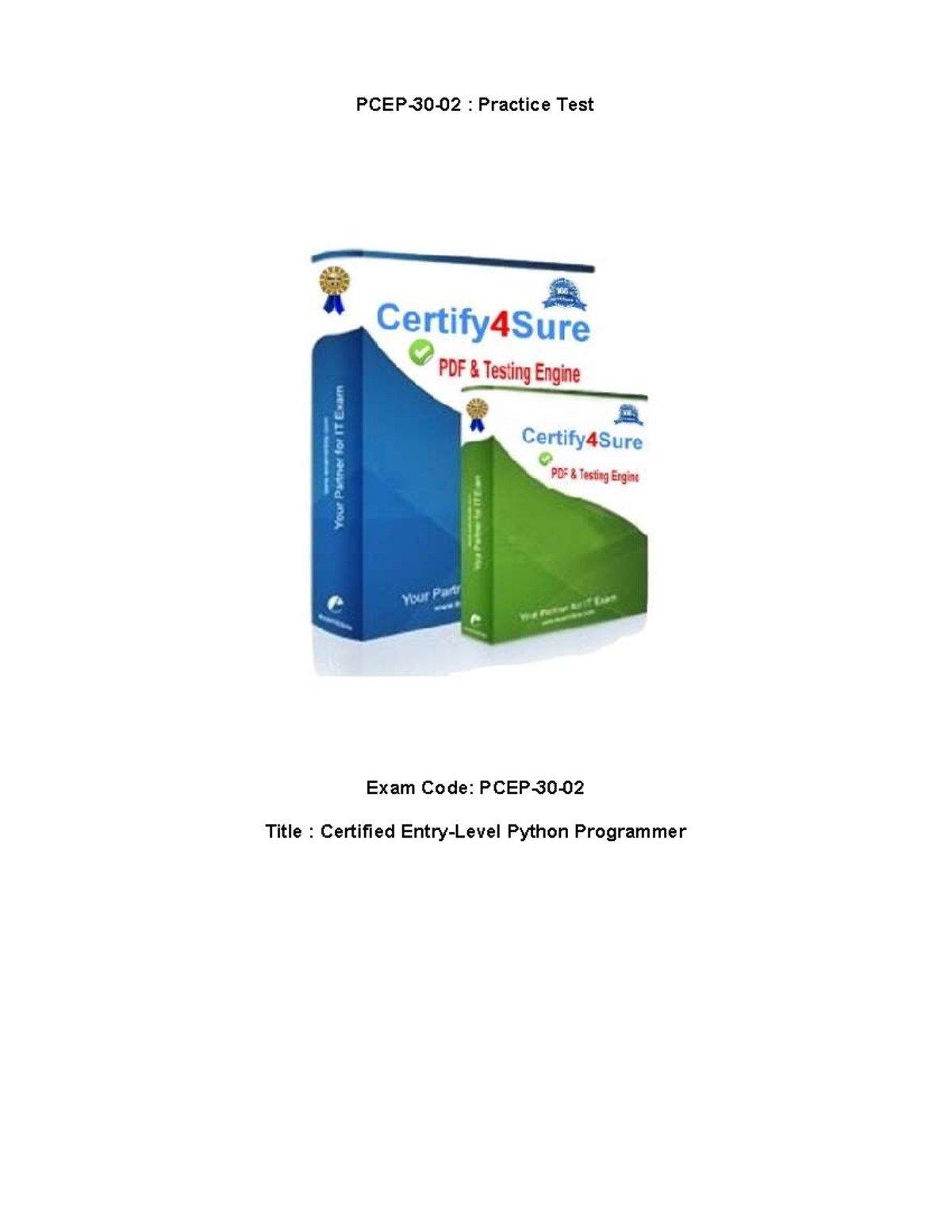 Certify 4Sure - Python PCEP - PCEP-30-02 : Practice Test Exam Code ...