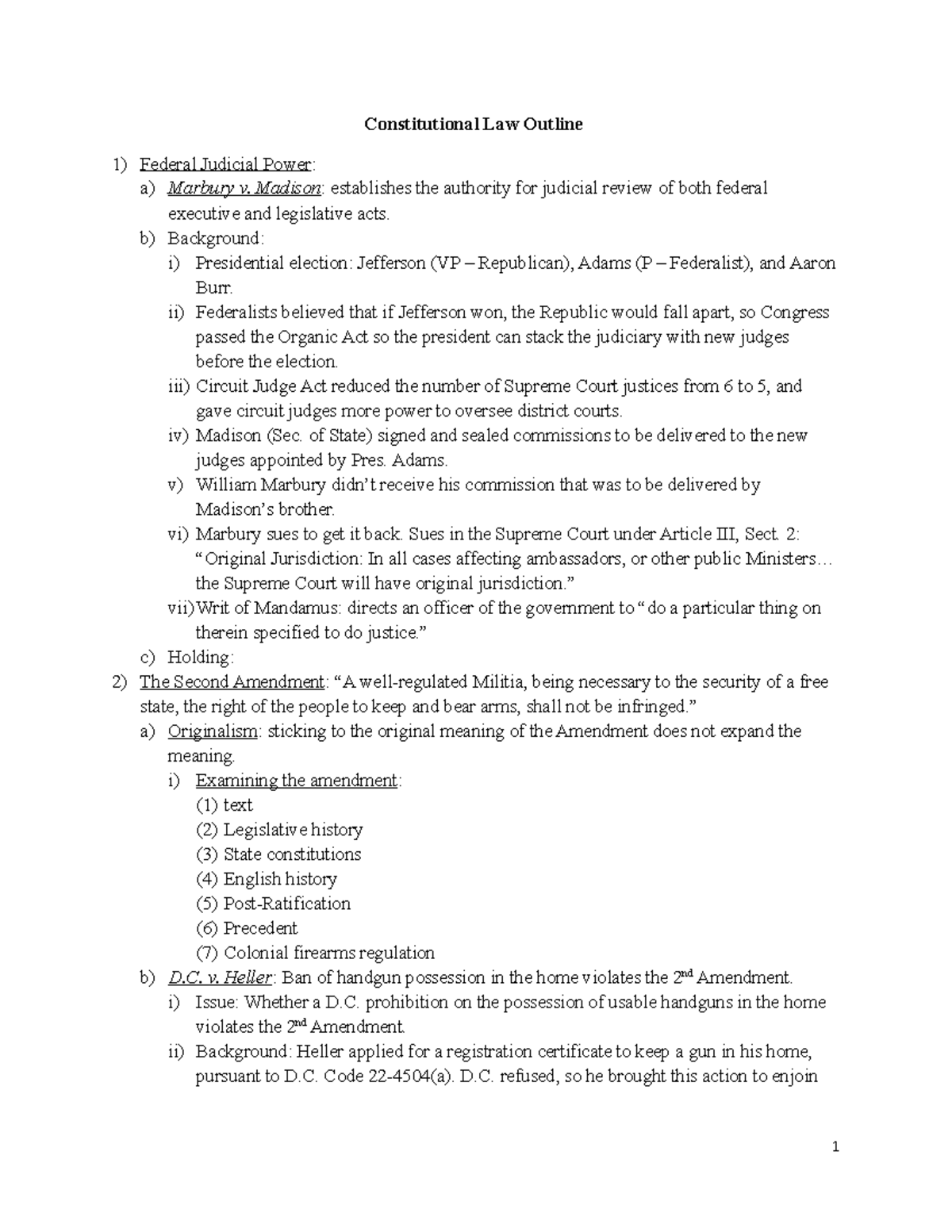 Con Law 1 Outline - Constitutional Law Outline Federal Judicial Power ...