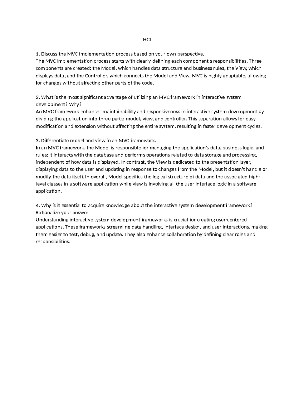 Hci tp - tp hci - HCI Discuss the MVC implementation process based on your own perspective. The ...