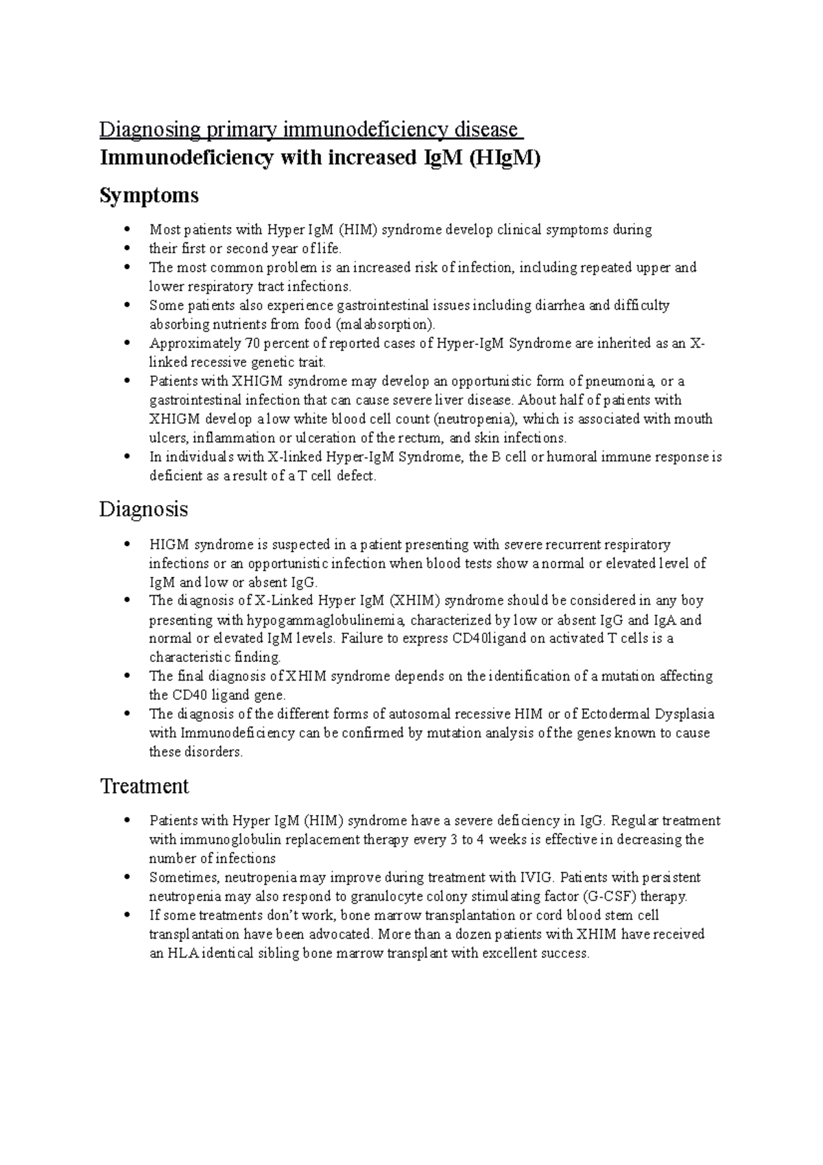 Immunodeficiency with increased Ig M - Diagnosing primary ...