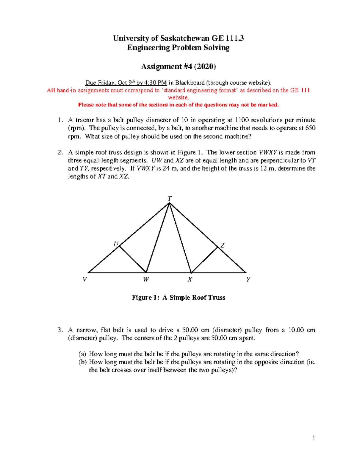 GE-111.3 Assignment 4 - 1 University of Saskatchewan GE 111 ...