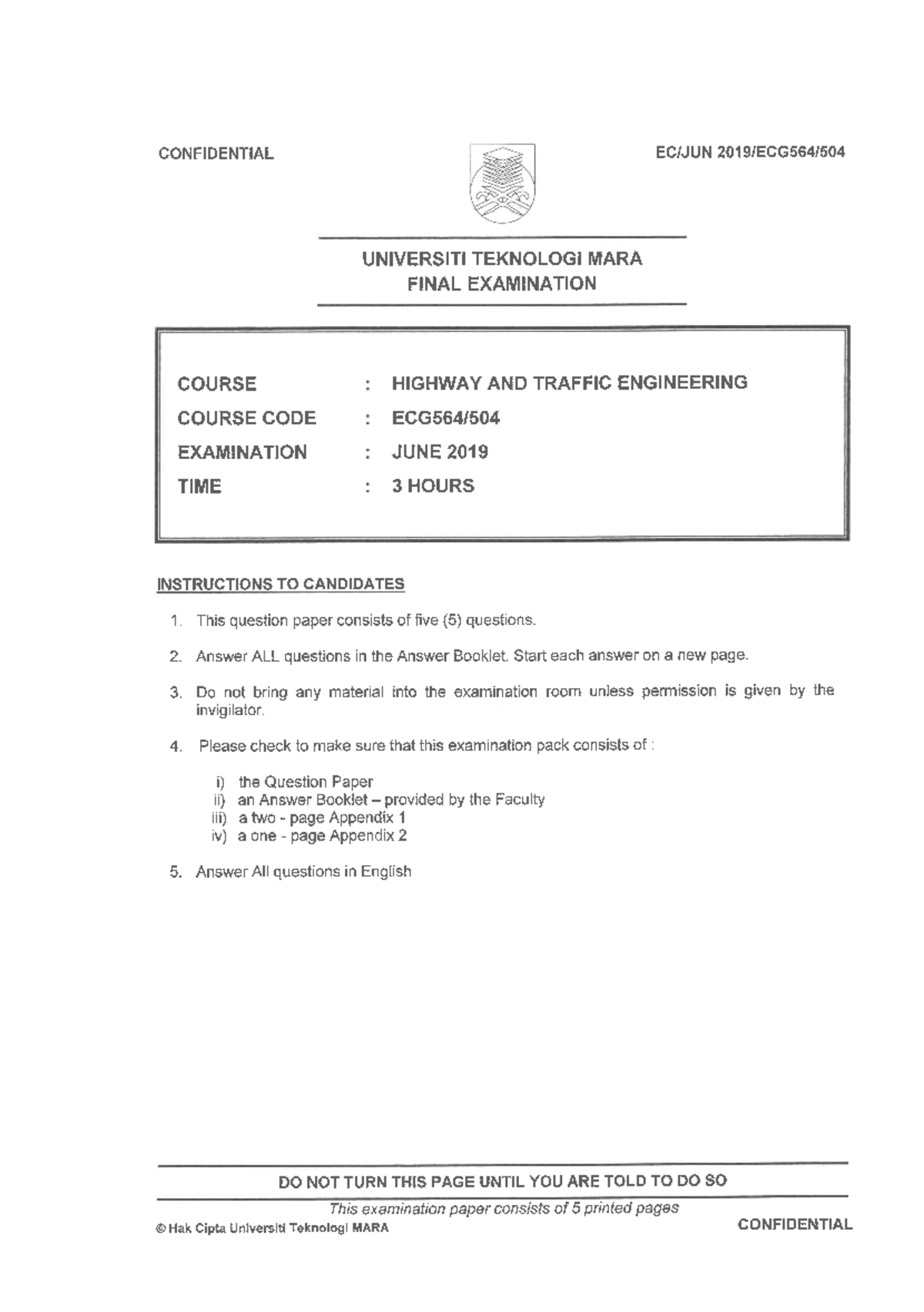 ECG564 504 HIGHWAY AND TRAFFIC ENGINEERING - Highway And Traffic ...