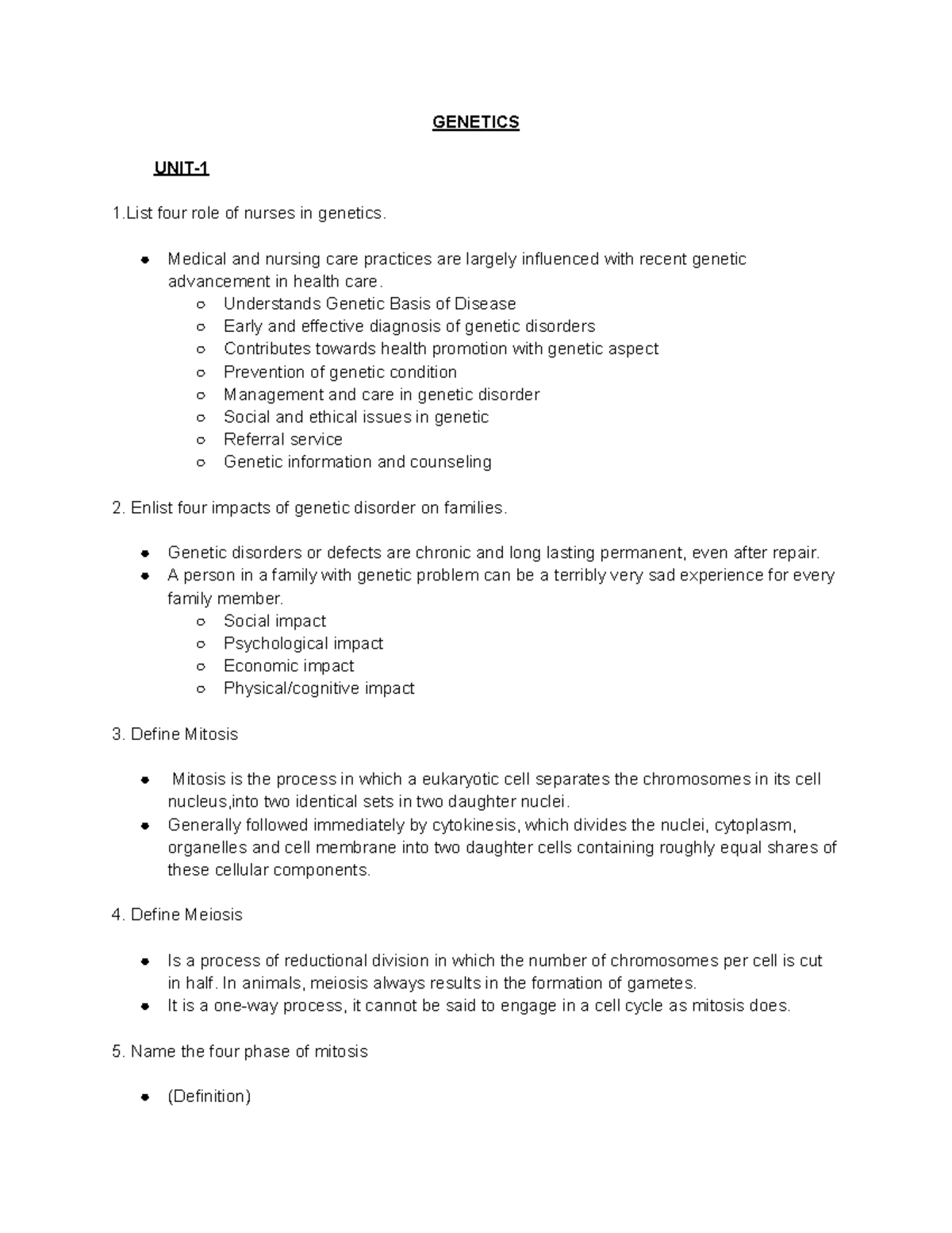 Genetics unit1 - Practice material - GENETICS UNIT- 1 four role of ...