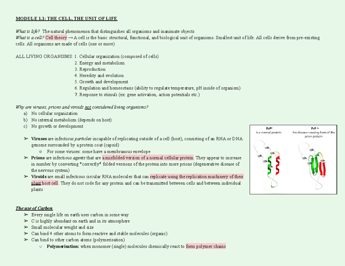Module 1 - The cell and its organelles - MODULE 1: THE CELL, THE UNIT ...