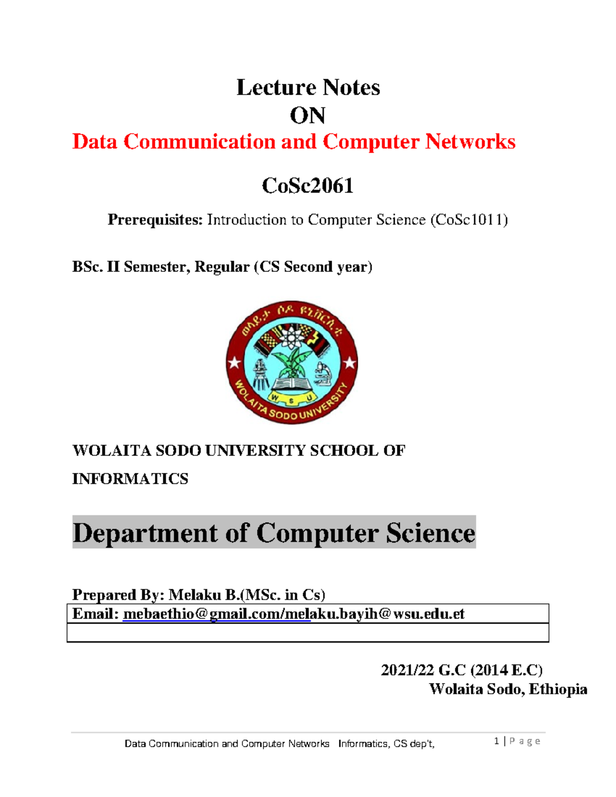 Data Com 1 P A G E Lecture Notes On Data Communication And Computer