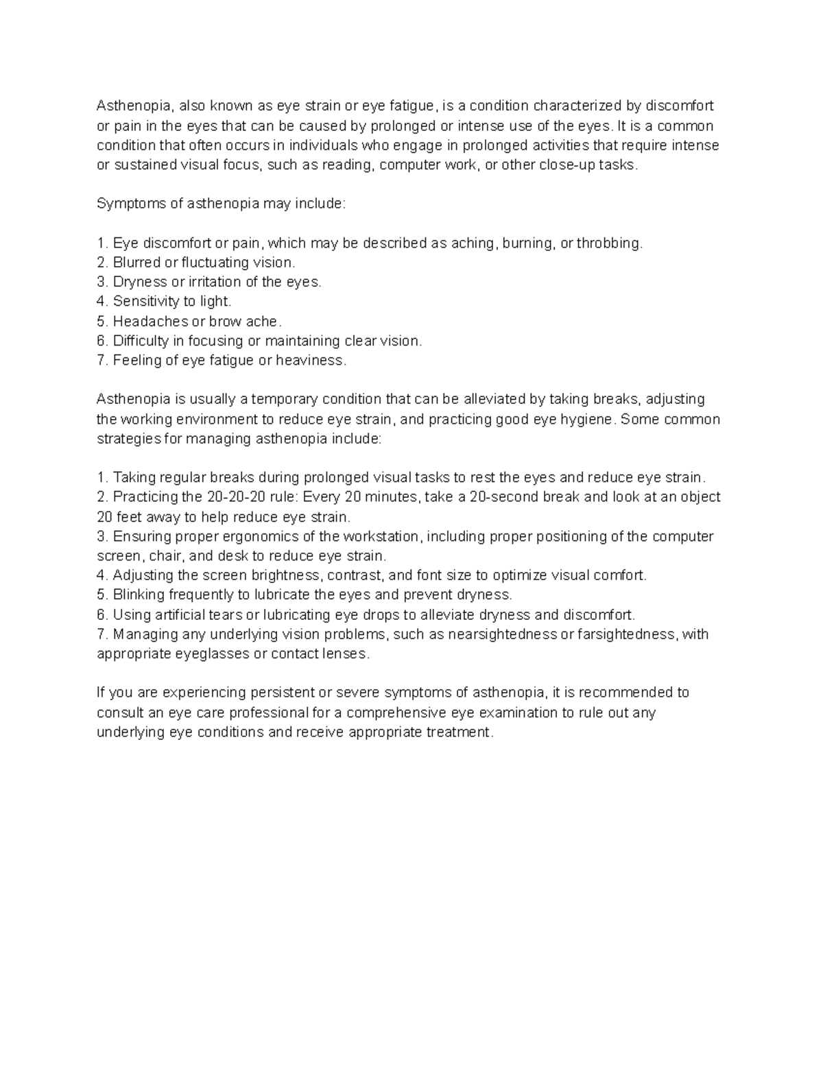 Pia - WORK - Asthenopia, also known as eye strain or eye fatigue, is a ...