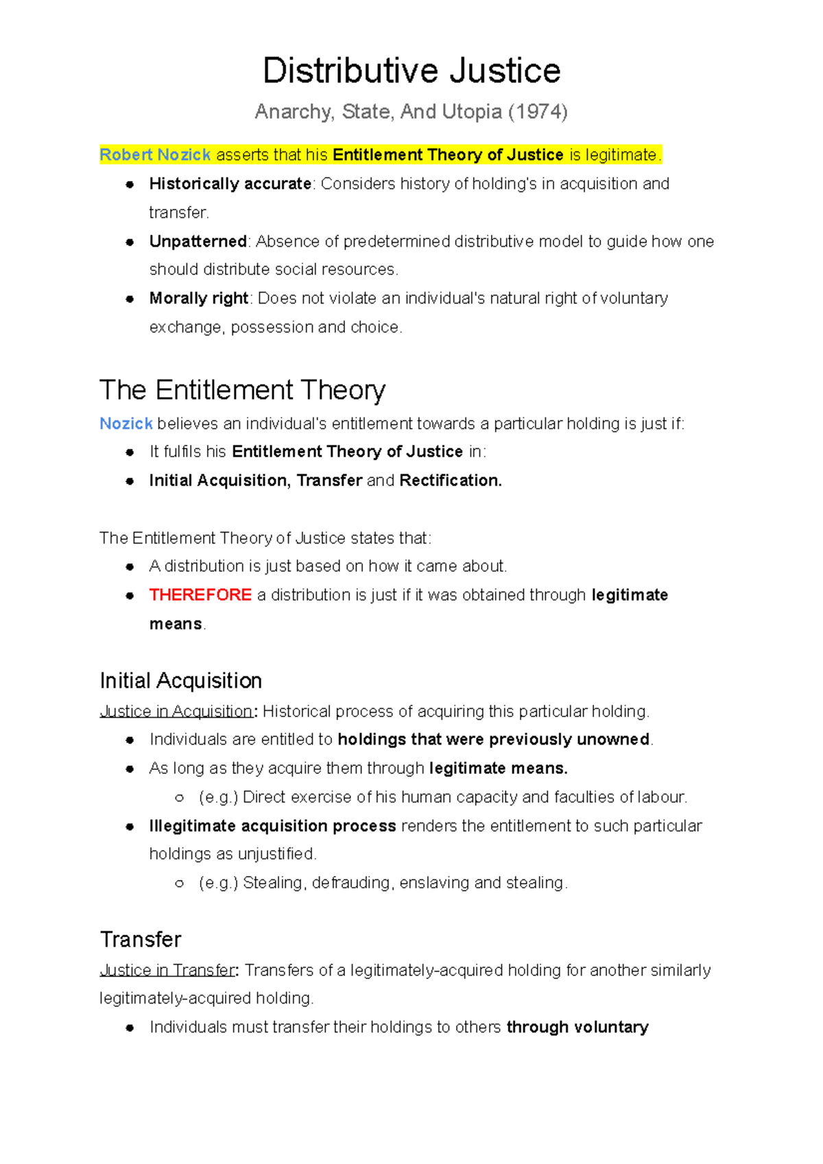 Nozick Distributive Justice - Anarchy, State, And Utopia (1974) Robert ...
