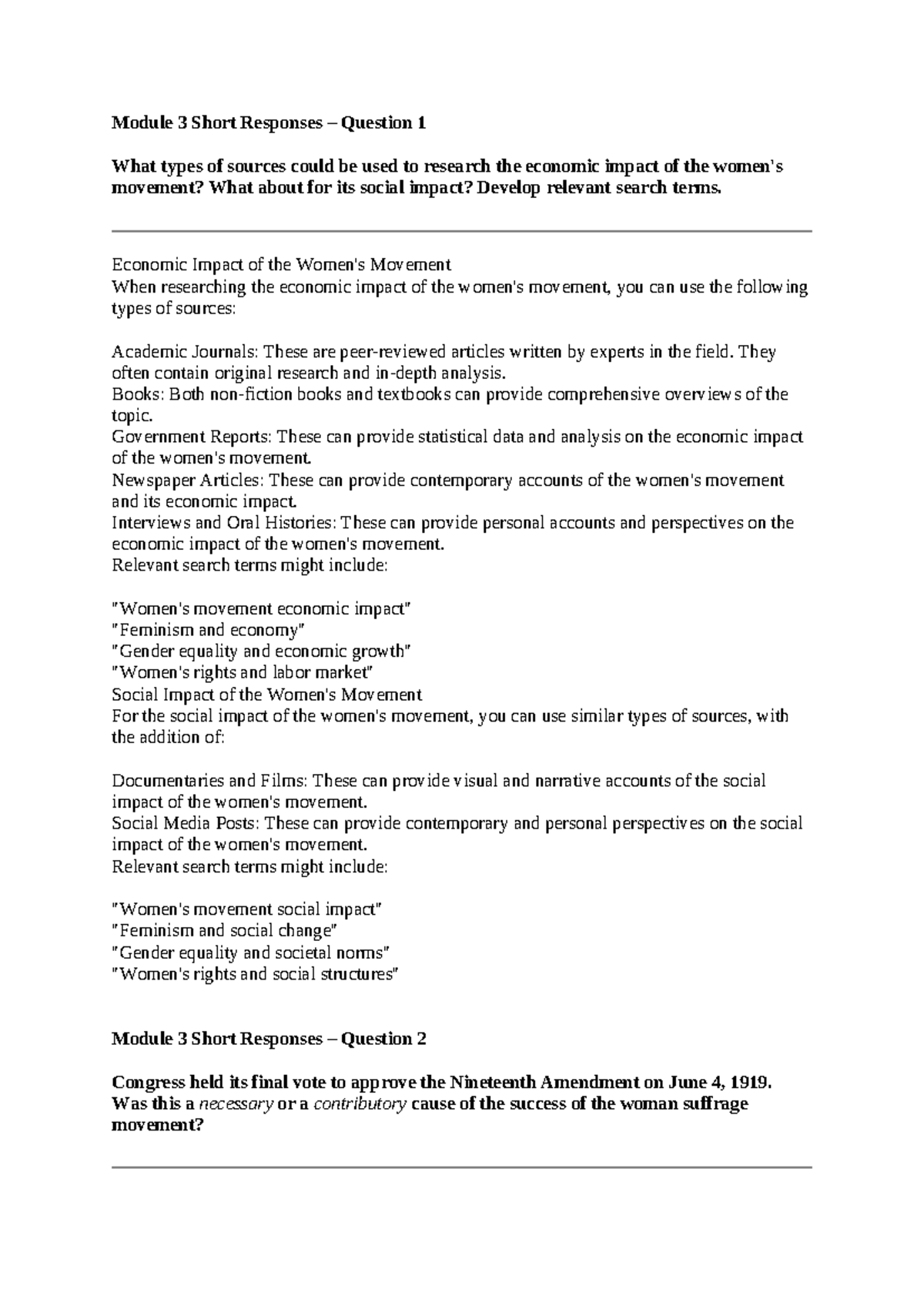 Short Responses for Module Two Applied History HIS-200 Understandable ...