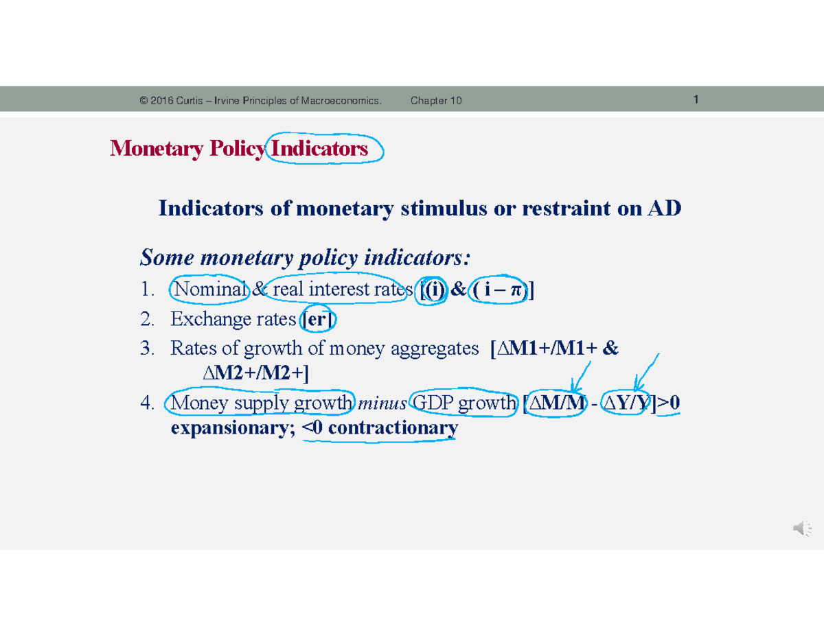 L7-Ch10-5post - Lecture notes - Monetary Policy Indicators Indicators ...